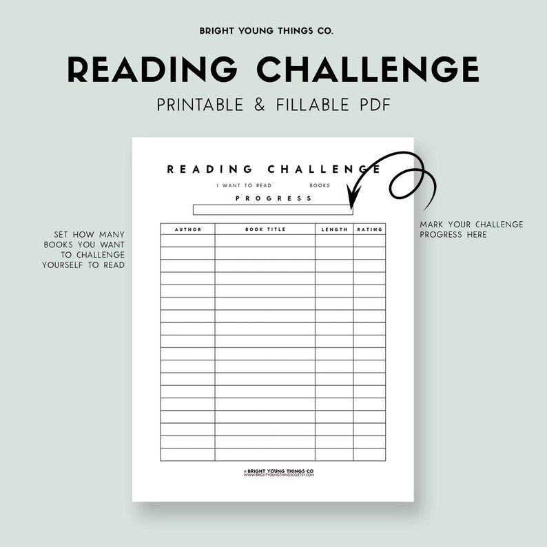Reading Challenge Tracker, Book Challenge Printable, Book Reading ...