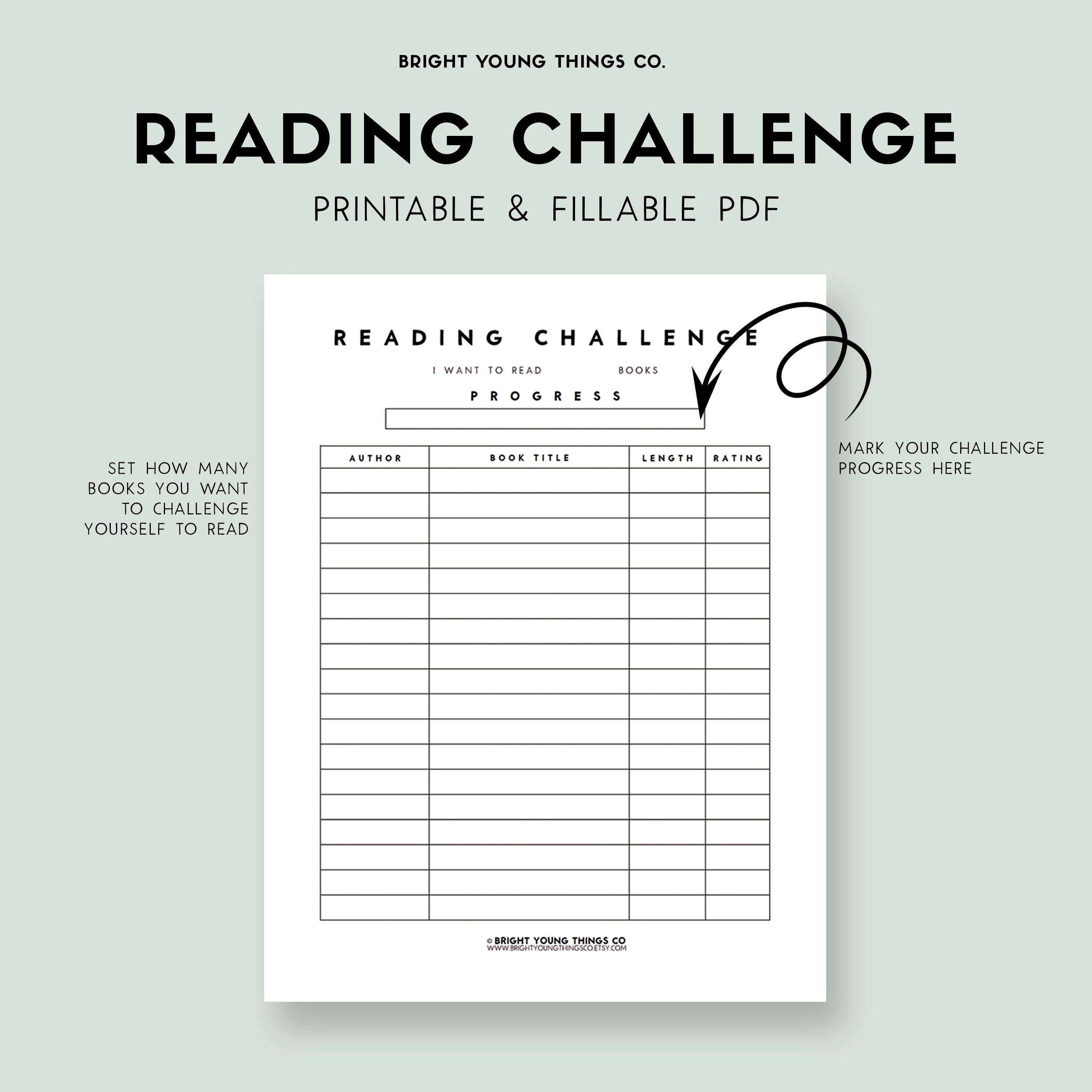 Reading Challenge Tracker Book Challenge Printable Book - Etsy