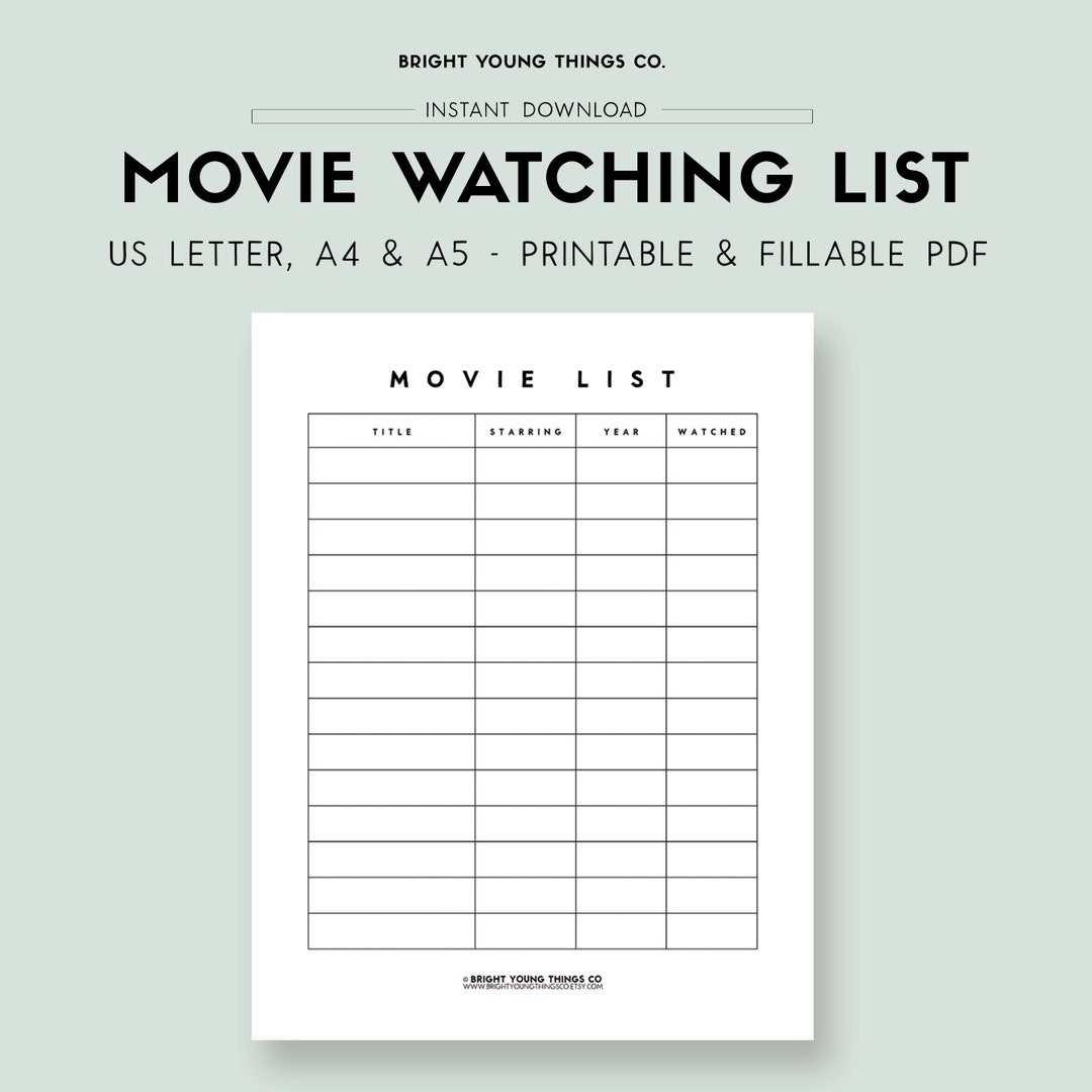 Movies to Watch List Printable, Minimal Movie Watching List, Movie ...