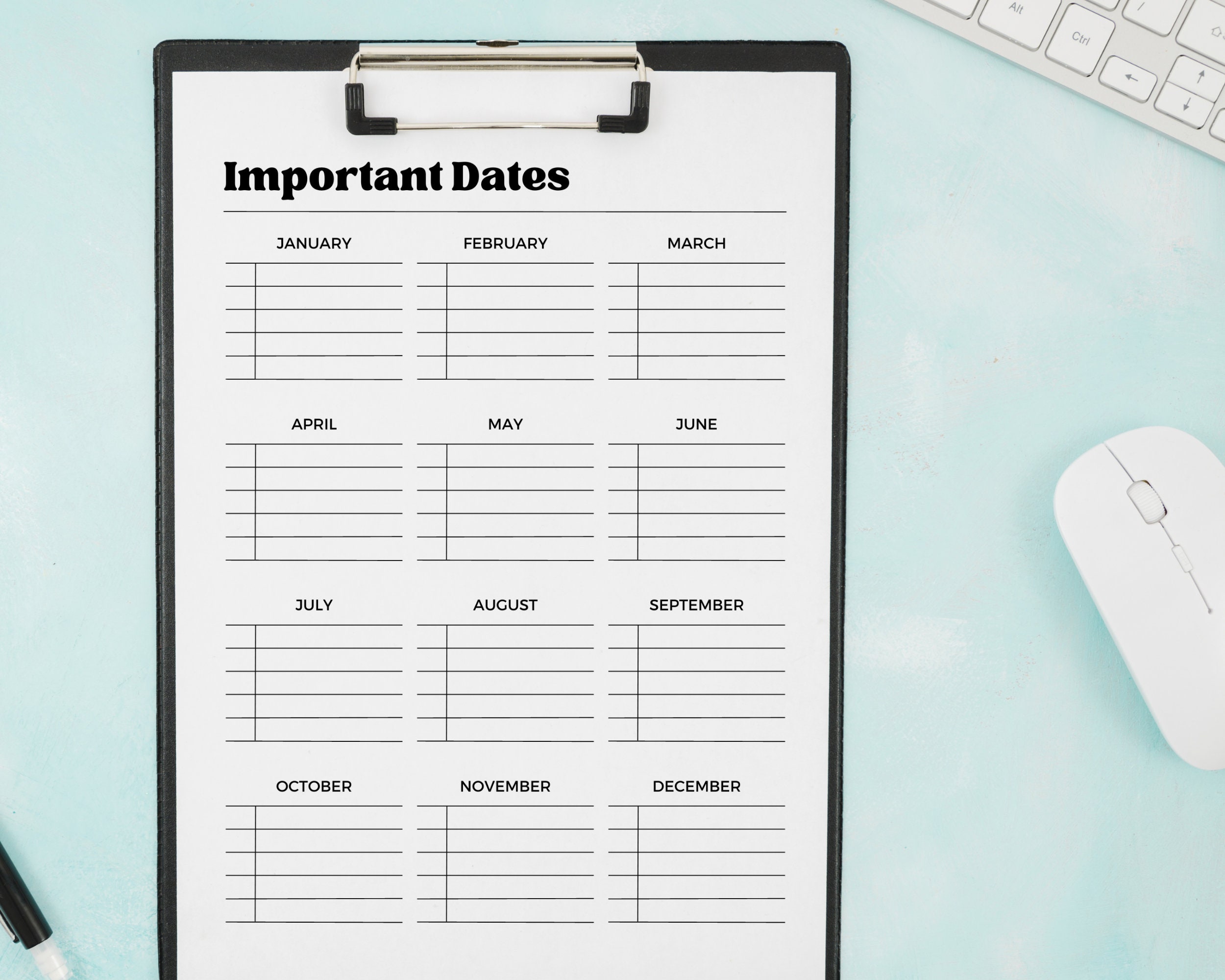 Yearly Important Dates Printable Template, Birthday Calendar ...