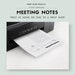 Meeting Notes Template, Printable Meeting Notes Worksheet, Meeting ...