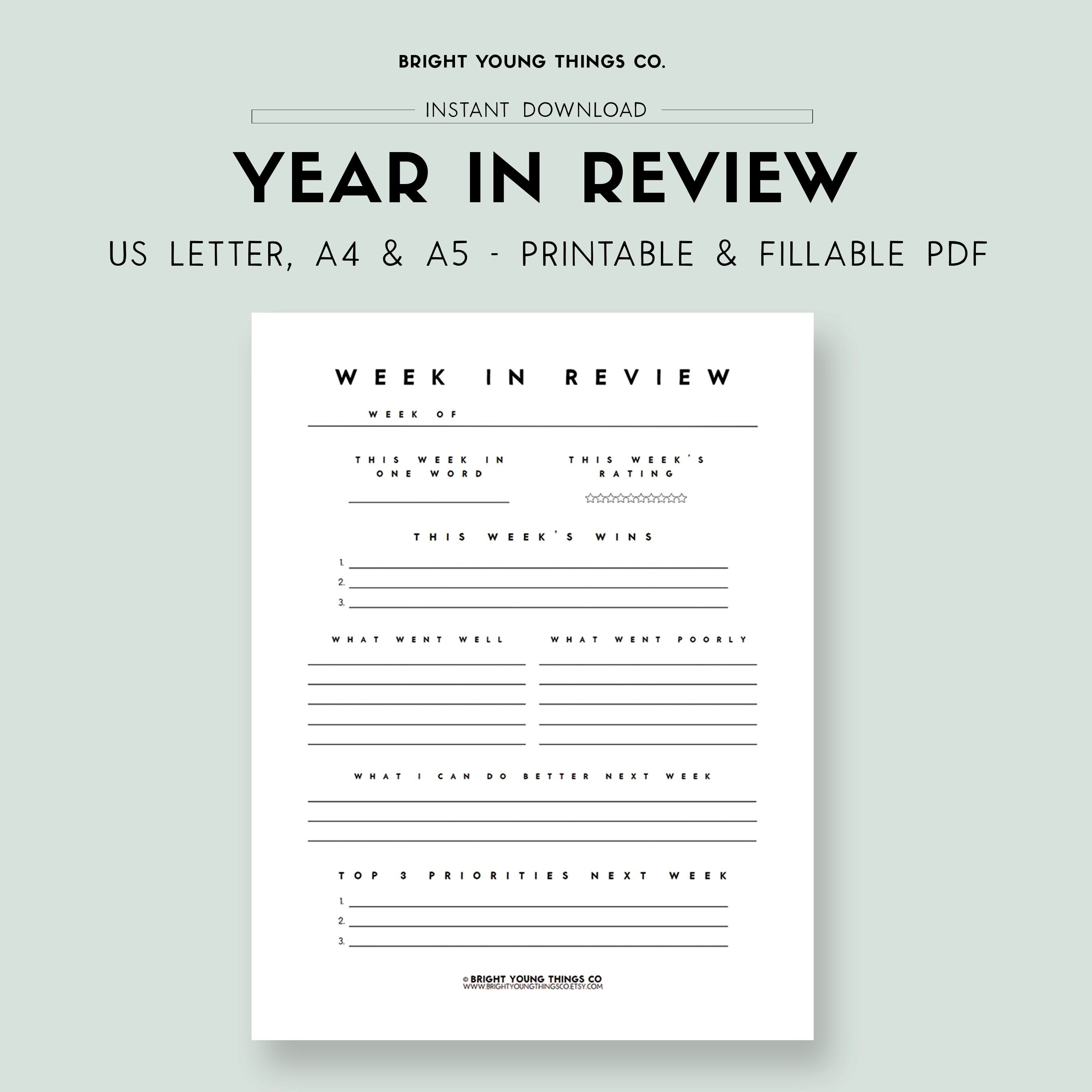 Yearly Review, Self Reflection Journal, Self Reflection Worksheets ...