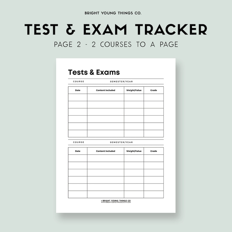 Tests and Exams Tracker Printable Test Tracker Printable - Etsy