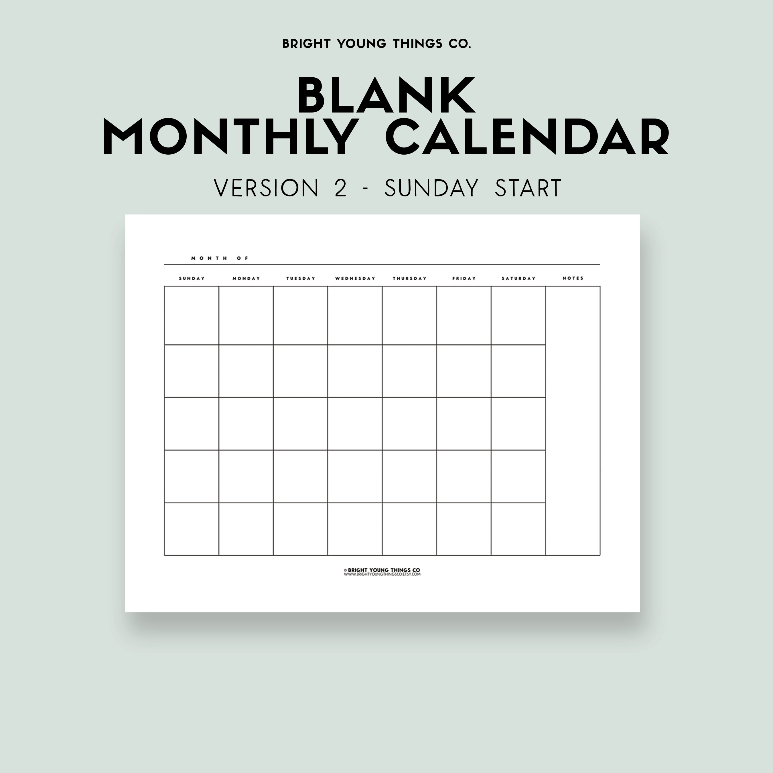 Blank Monthly Calendar, Blank Monthly Calendar Printable, Minimalist ...