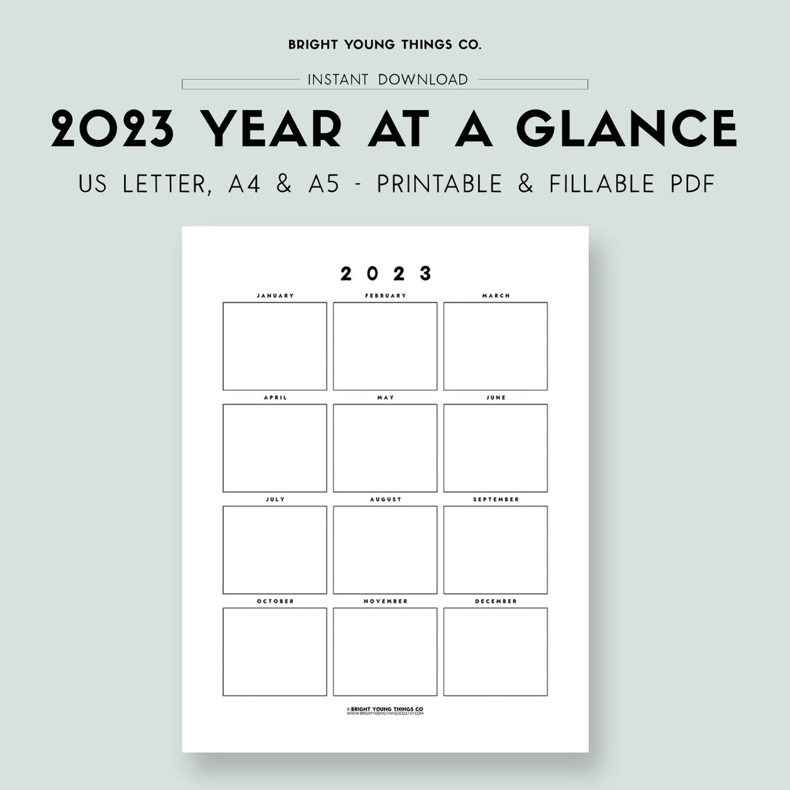 2023 Year at a Glance Printable, 2023 Calendar Printable, Printable ...