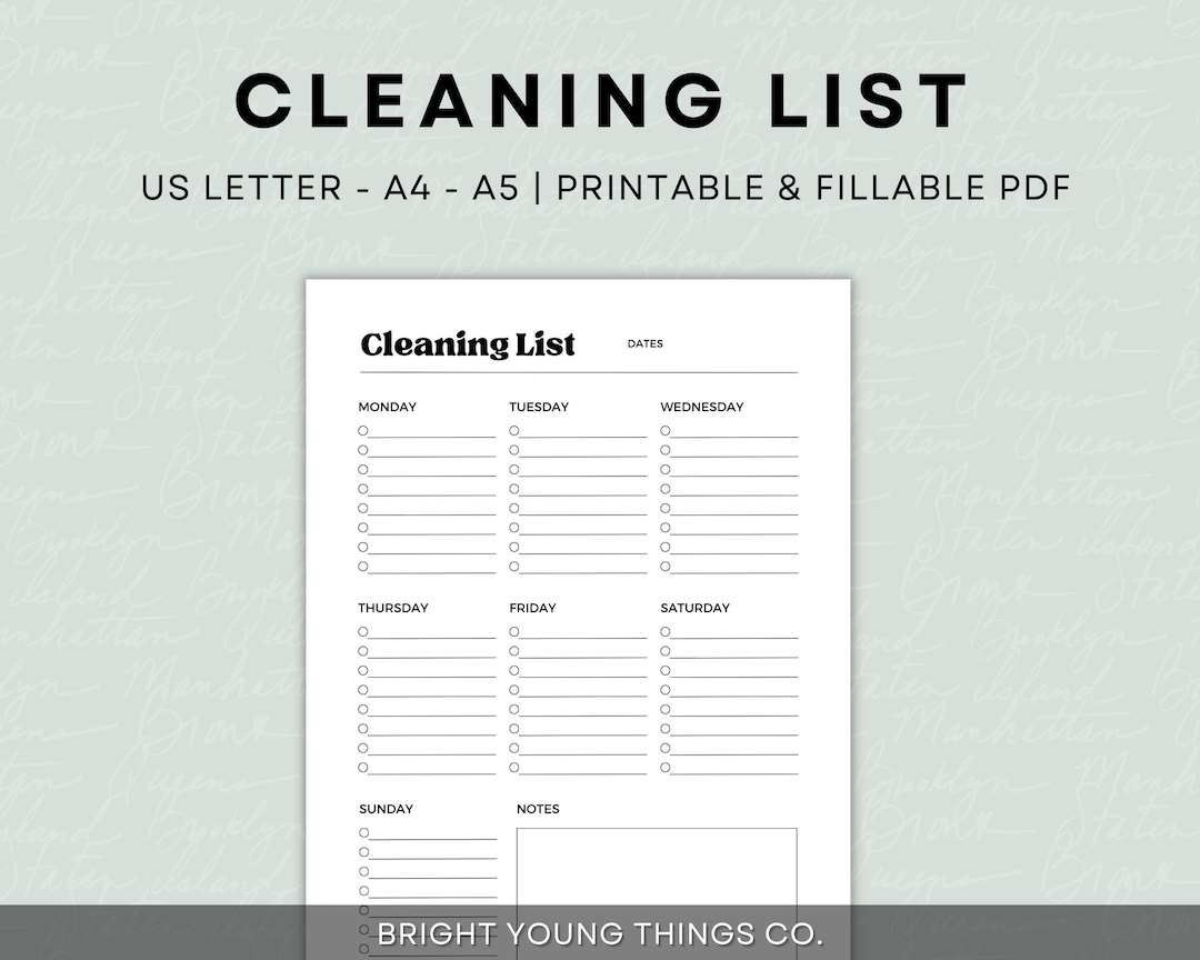 Cleaning List Printable Template, Home Cleaning Planner, Cleaning to Do ...