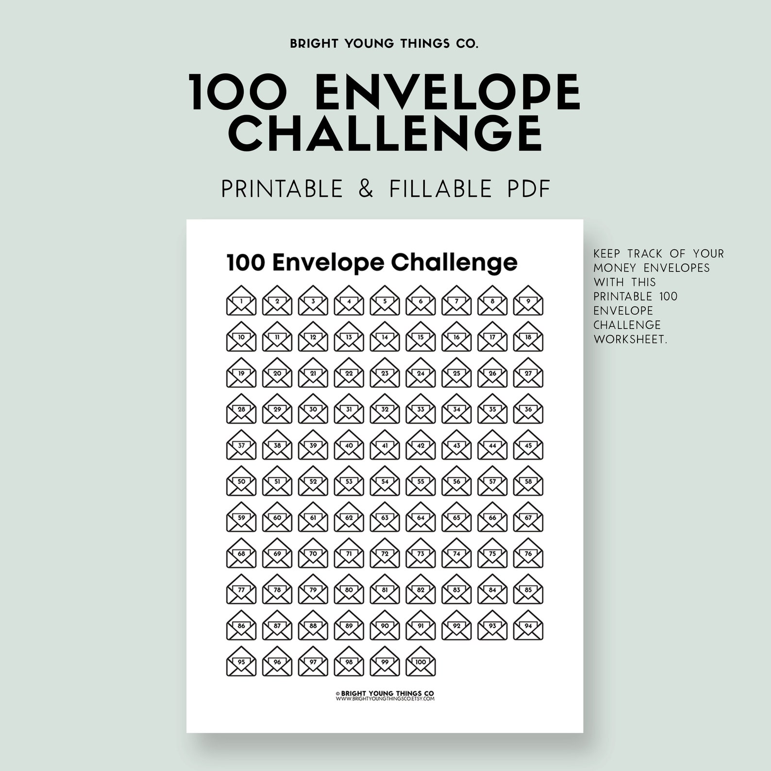 100 Envelope Challenge Tracker Printable, Savings Tracker PDF, Savings ...