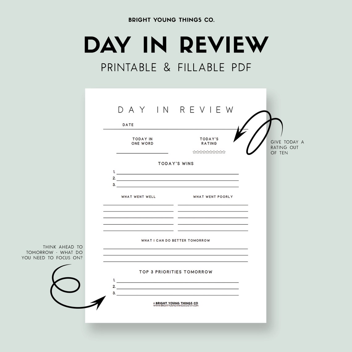 Daily Reflection Journal Printable, Daily Reflection Printable, Self ...