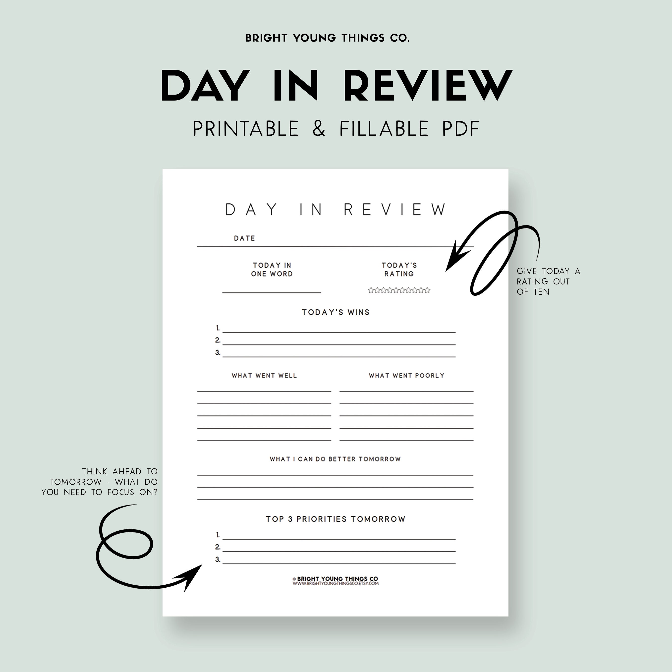 Daily Reflection Journal Printable, Daily Reflection Printable, Self ...