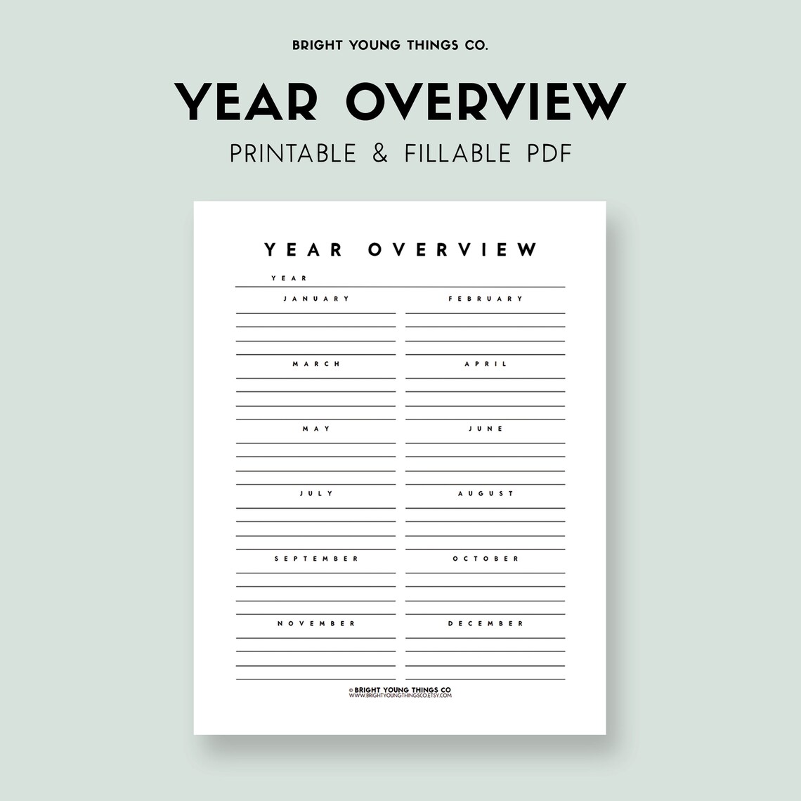 Yearly Planner Printable, Annual Planner, Yearly Overview, Printable ...