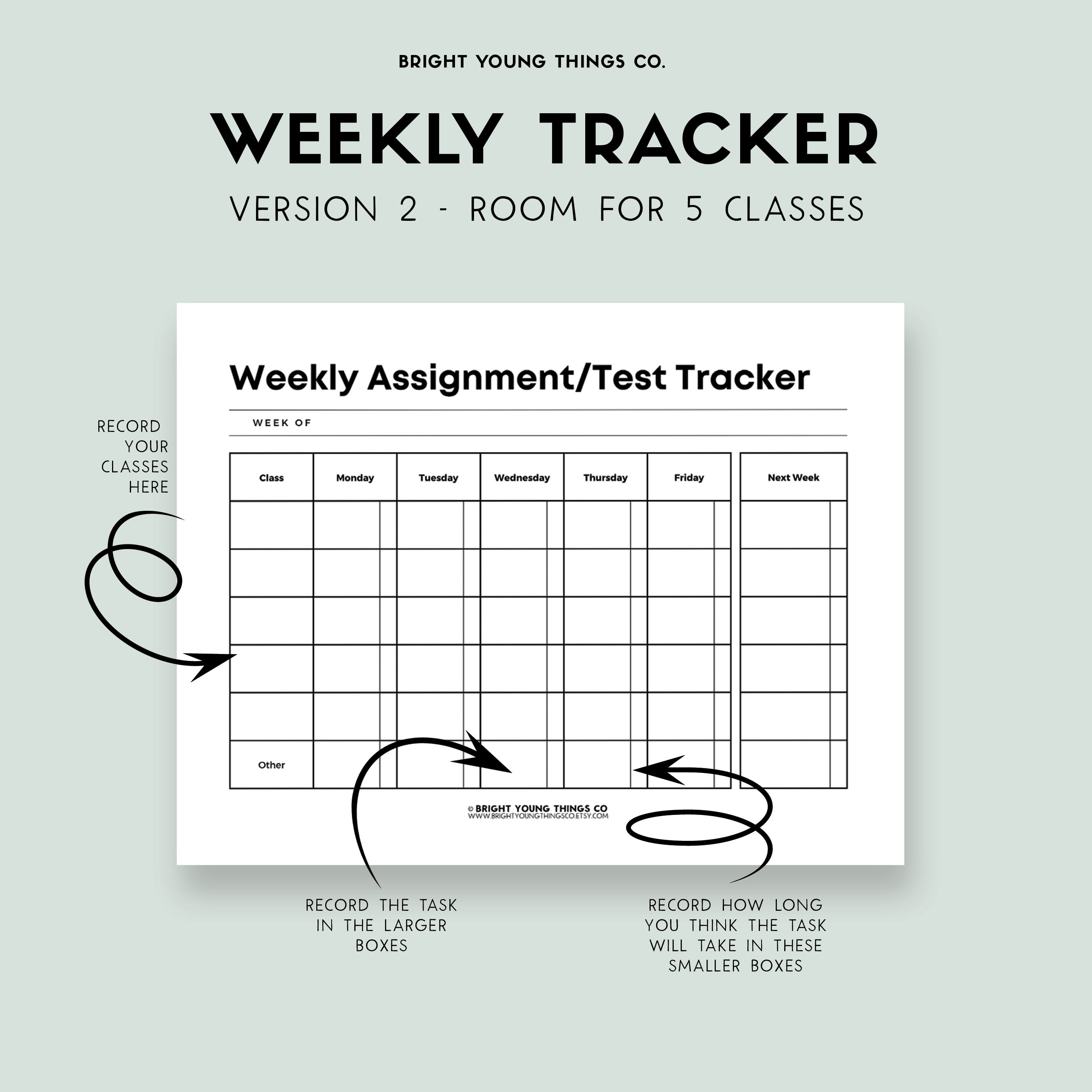 Weekly Assignment Tracker Printable Test and Assignment Plan - Etsy