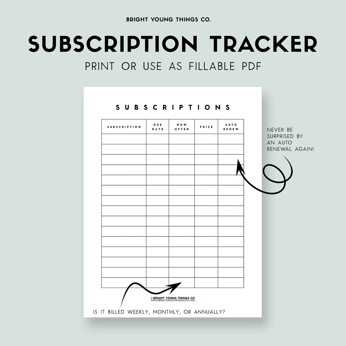 Subscription Tracker, Printable Subscription Log, Subscription Log, Planner Inserts, Fillable ...