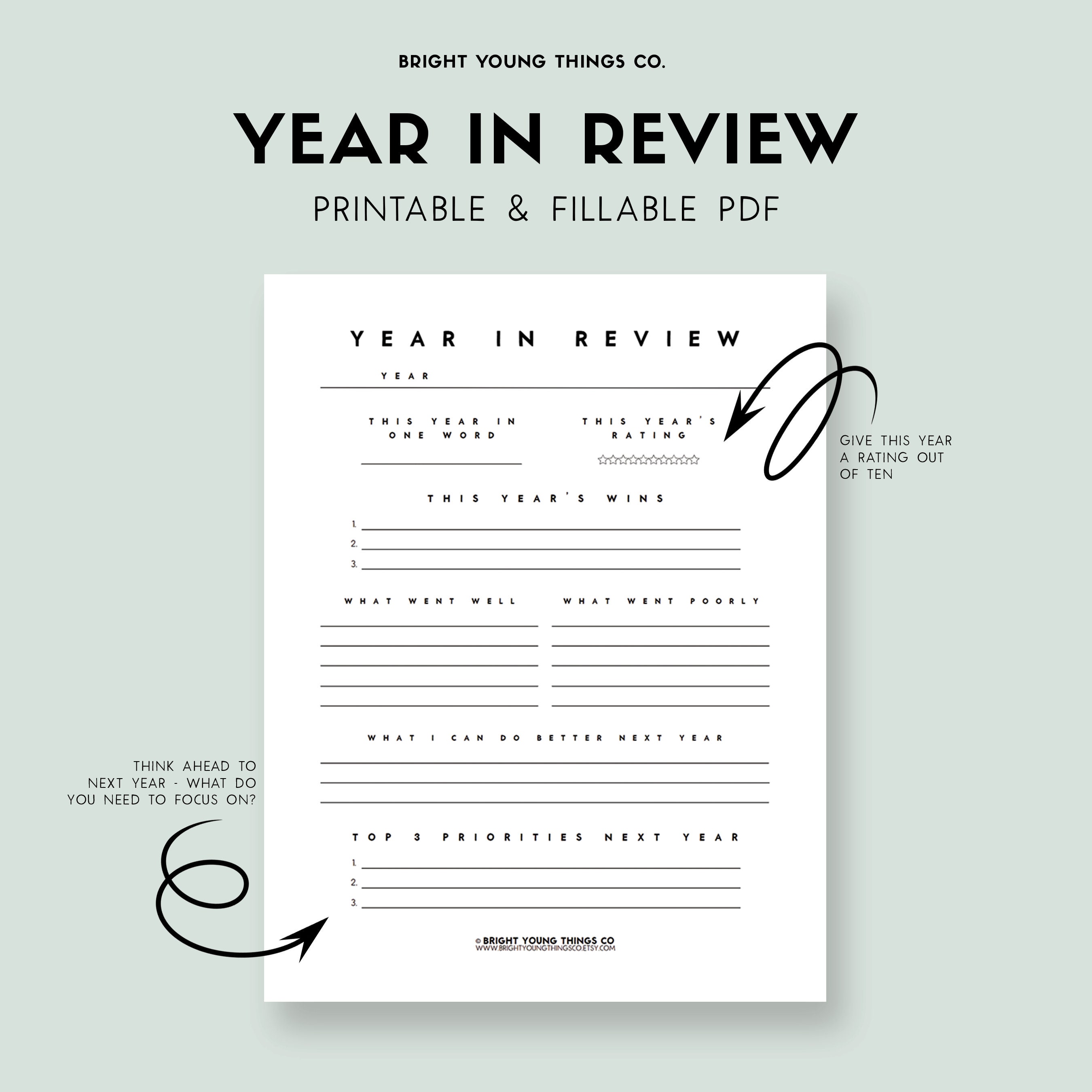 Yearly Review, Self Reflection Journal, Self Reflection Worksheets ...