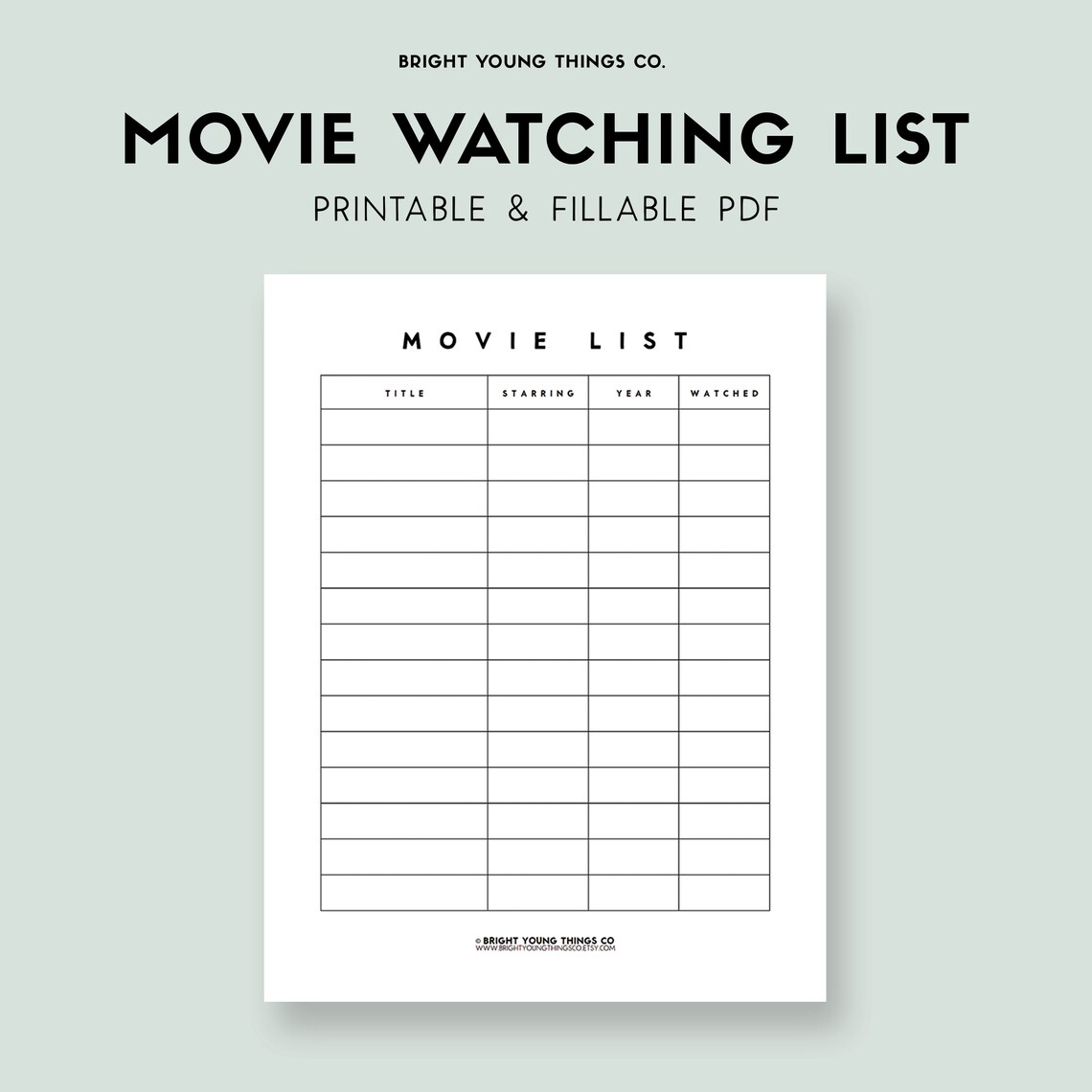 Movies to Watch List Printable Minimal Movie Watching List | Etsy