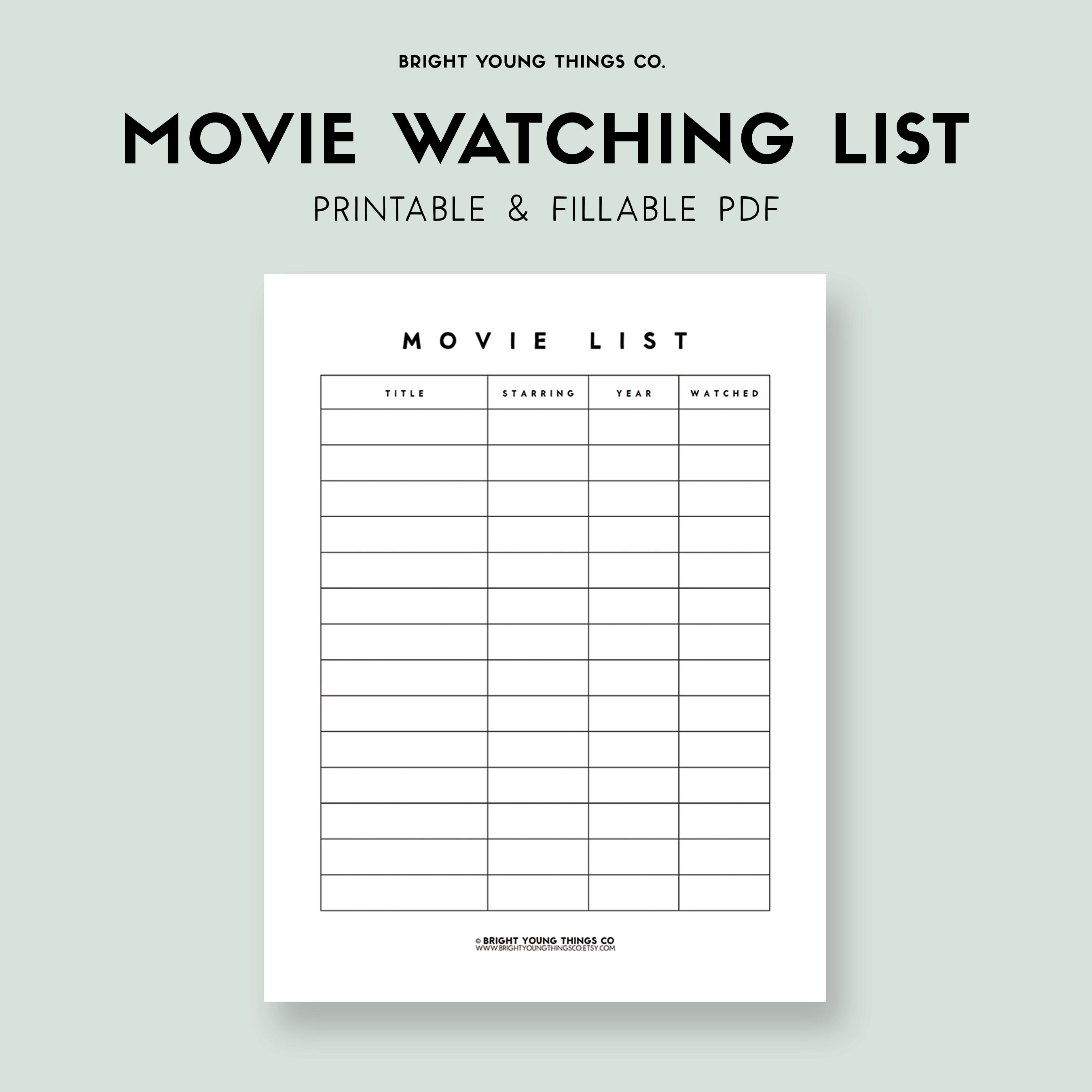 Movies to Watch List Printable, Minimal Movie Watching List, Movie ...