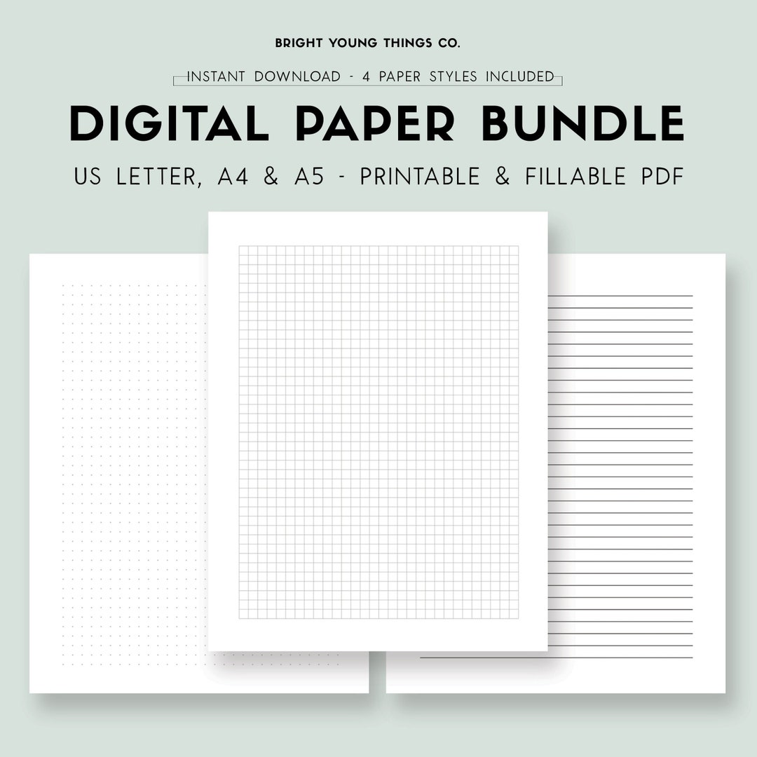 Digital Paper Bundle, Printable Lined Paper, Printable Graph Paper ...