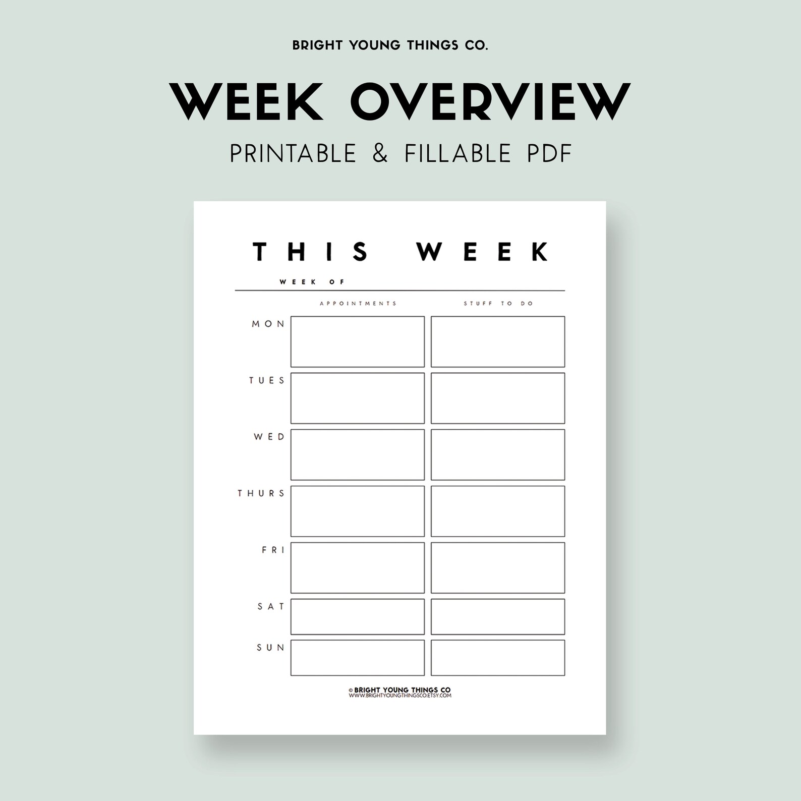 Weekly Planner Printable, Printable Weekly Planner, Undated Minimalist ...