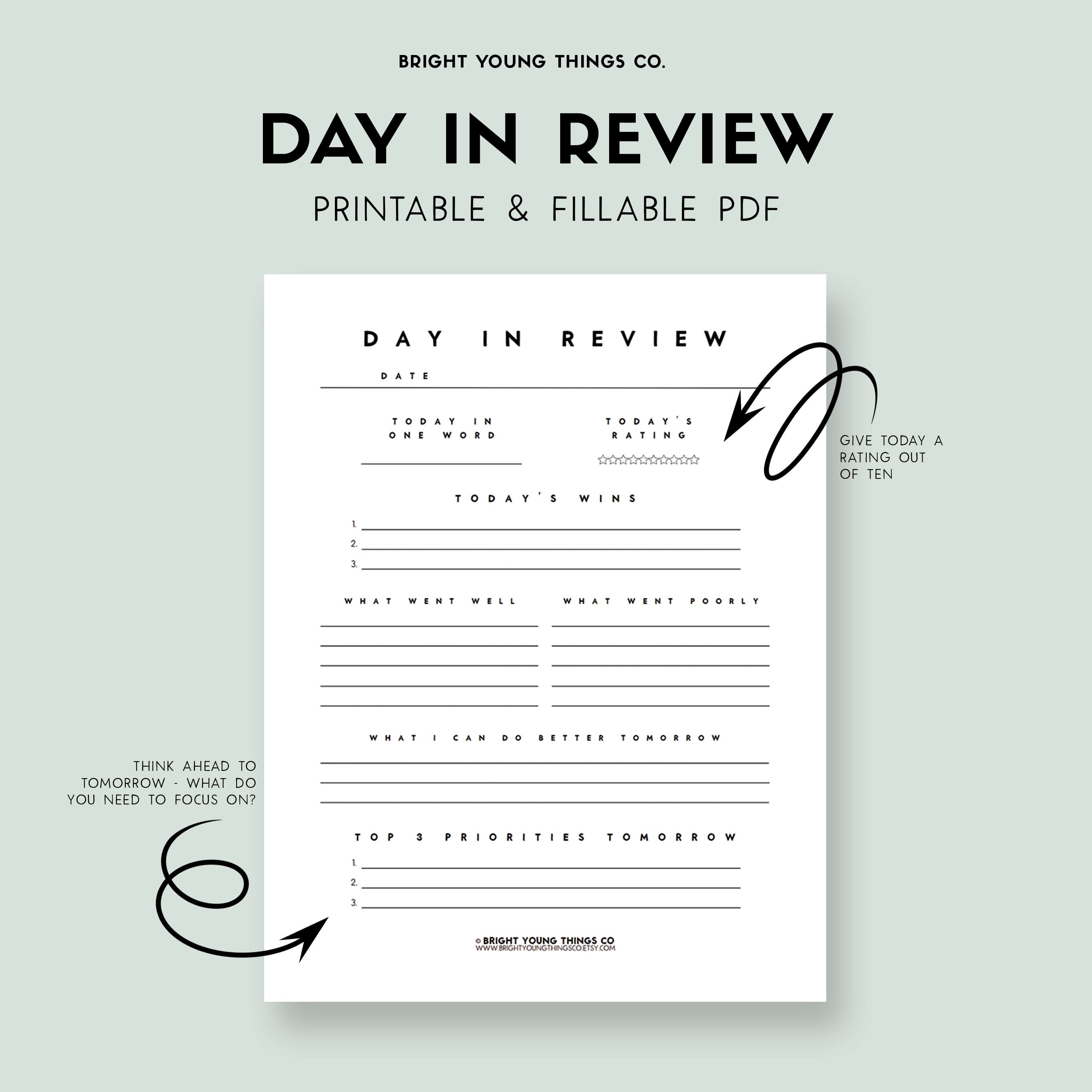 Daily Reflection Printable, Daily Reflection Journal Printable, Self ...