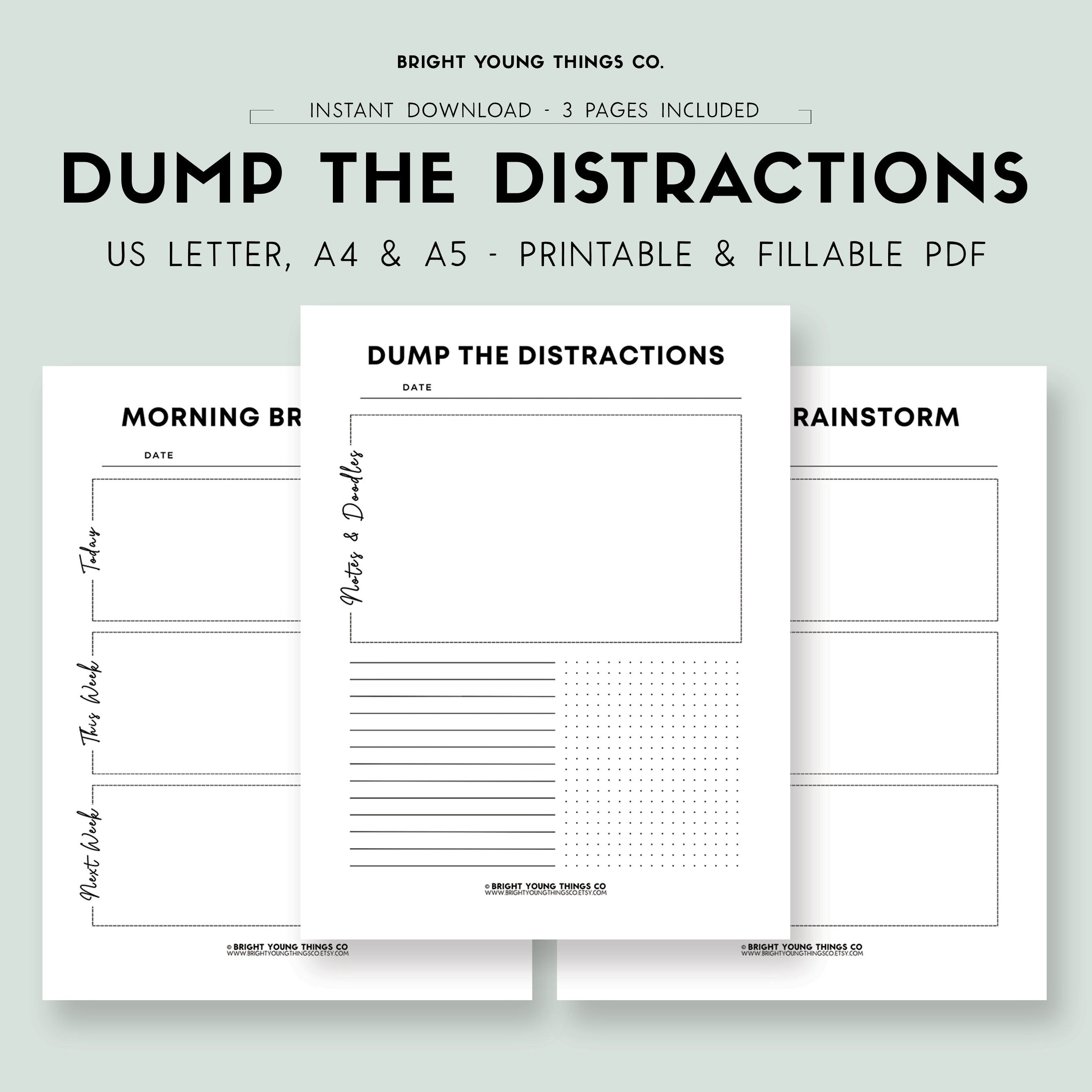 Productivity Worksheet Printable, Dump the Distractions Worksheet ...
