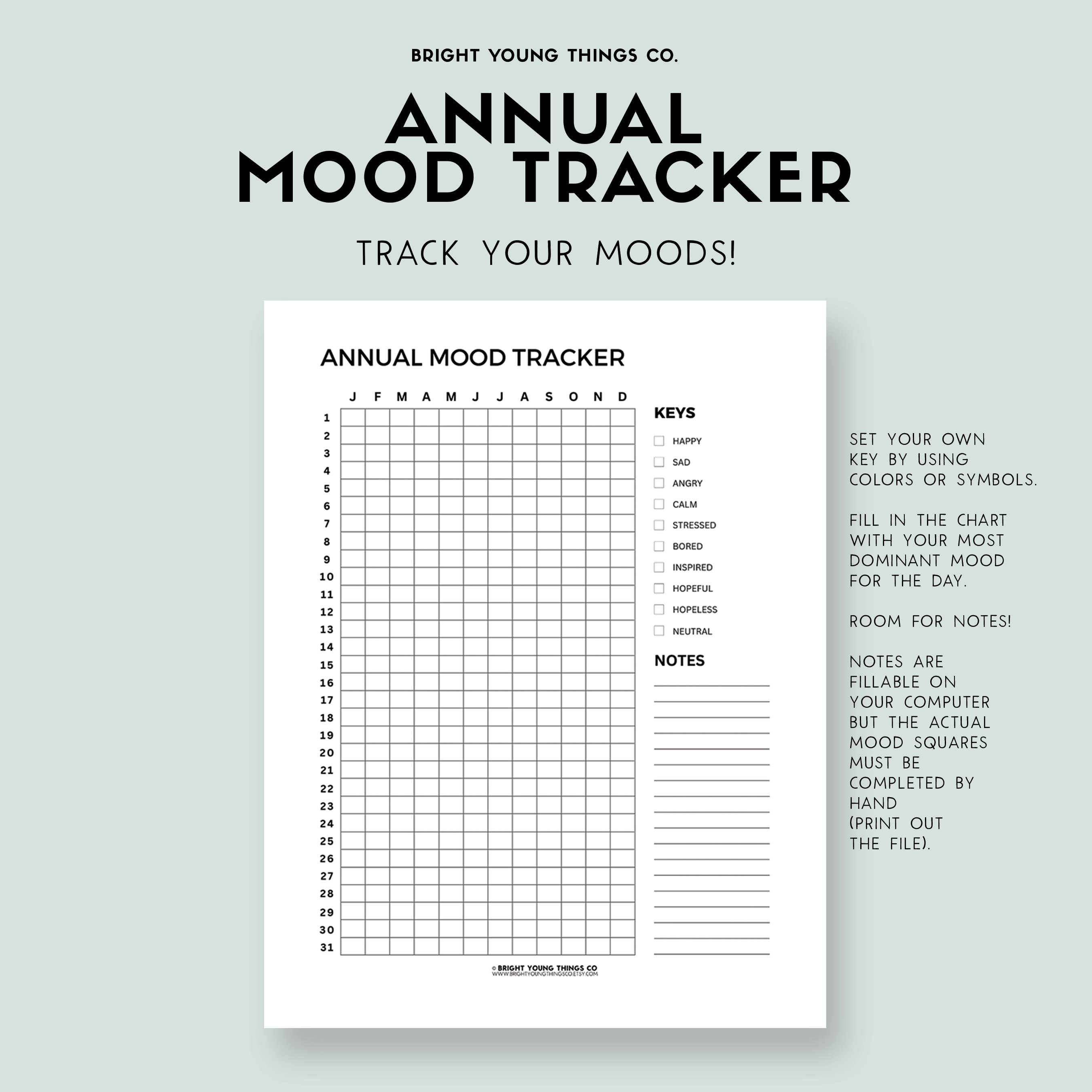 Annual Mood Tracker Printable Printable Mood Tracker Self - Etsy Finland