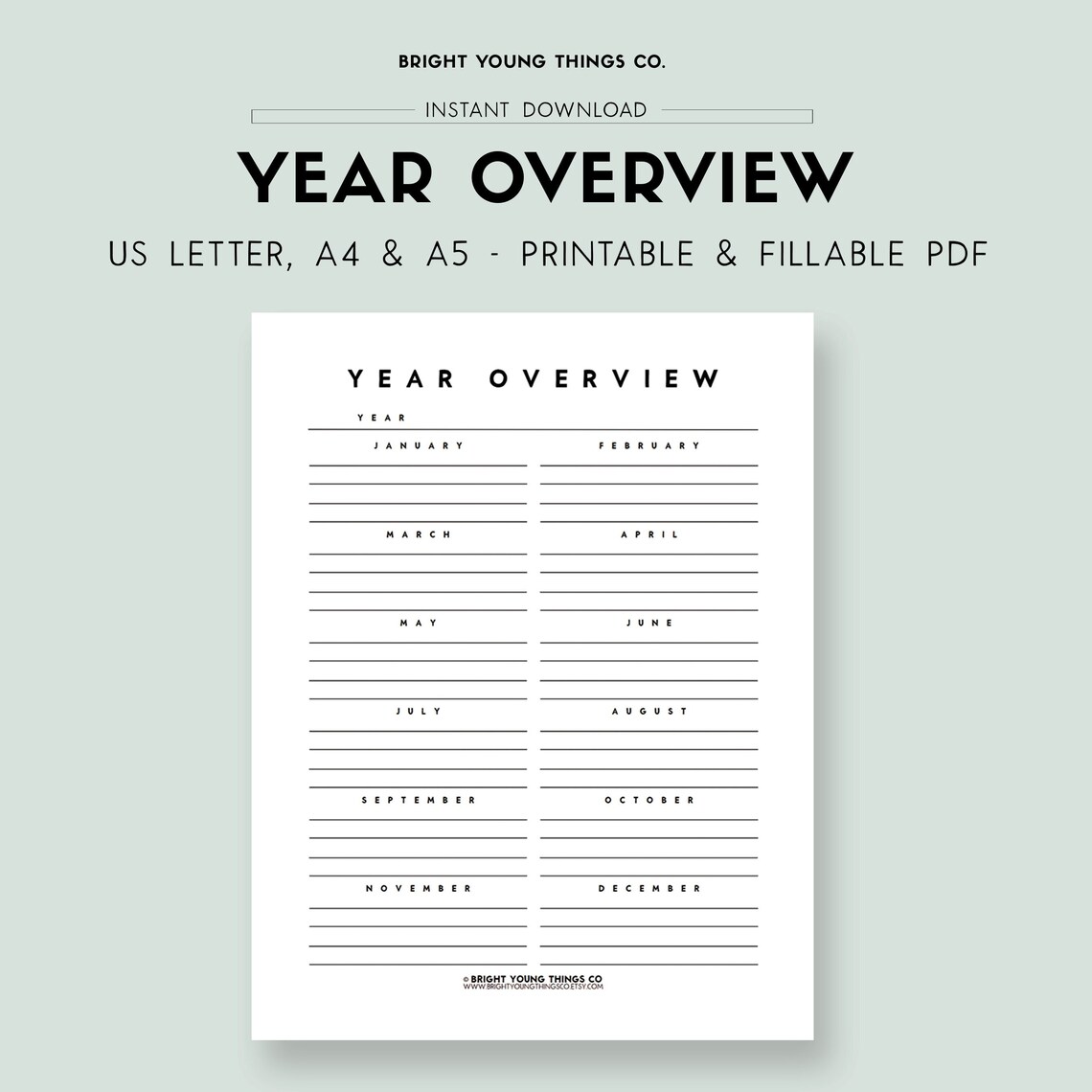 Yearly Planner Printable, Annual Planner, Yearly Overview, Printable ...