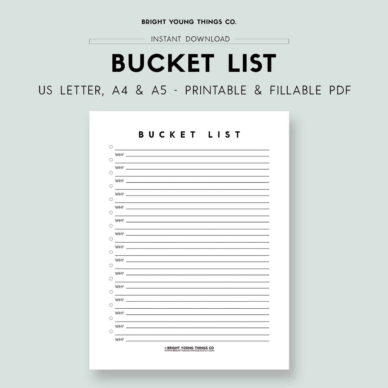 Bucket List Printable, Bucket List PDF, Bucket List Planner, Things to ...
