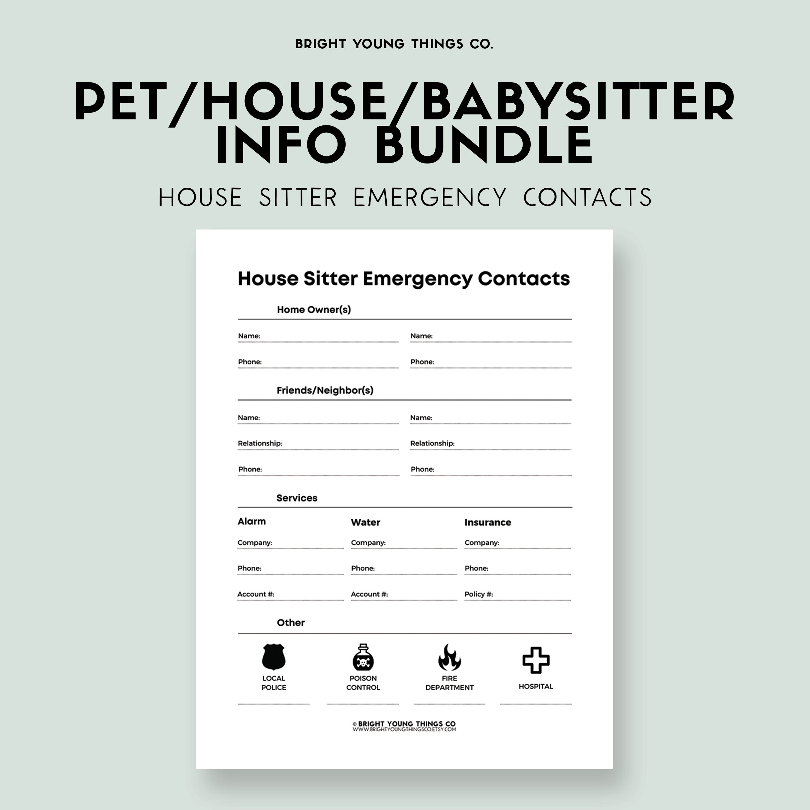 Babysitter Information Printable, House Sitter Instructions, Printable ...