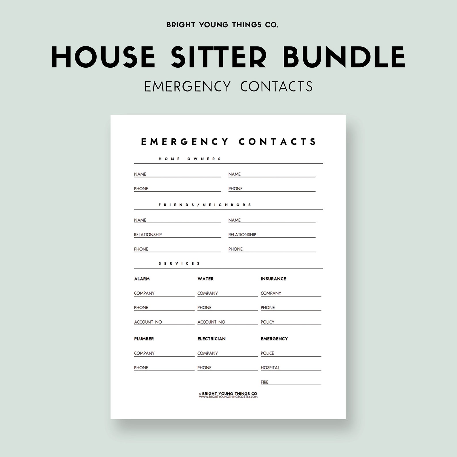 House Sitter Instructions, House Sitter Notes, Emergency Contact Form ...