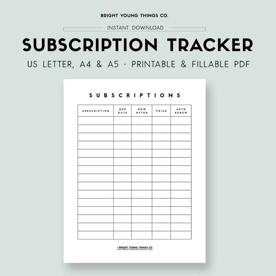 Subscription Tracker, Printable Subscription Log, Subscription Log ...
