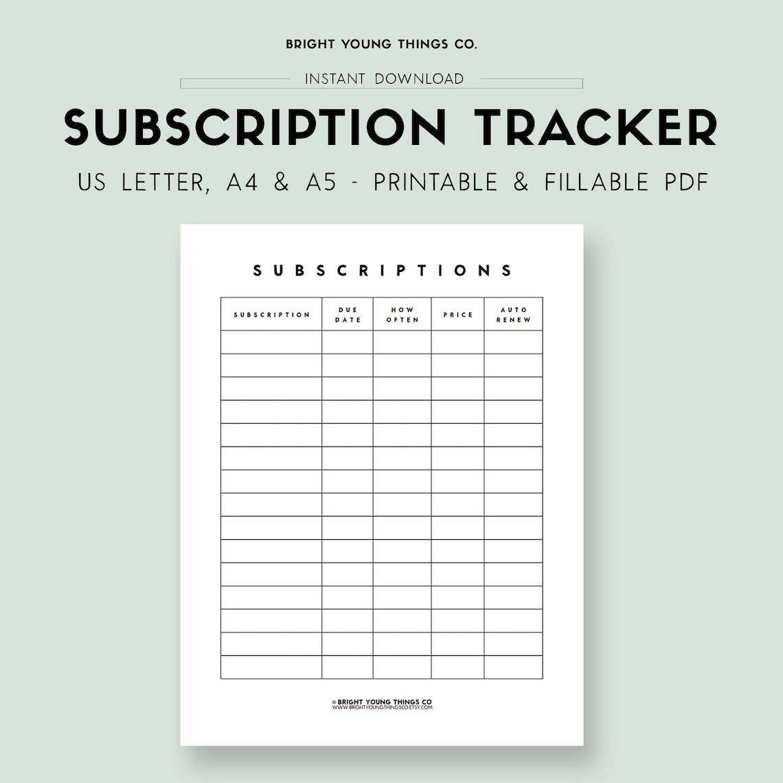 Subscription Tracker, Printable Subscription Log, Subscription Log ...