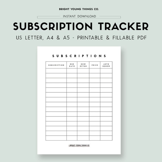 Subscription Tracker Printable Subscription Log Subscription - Etsy