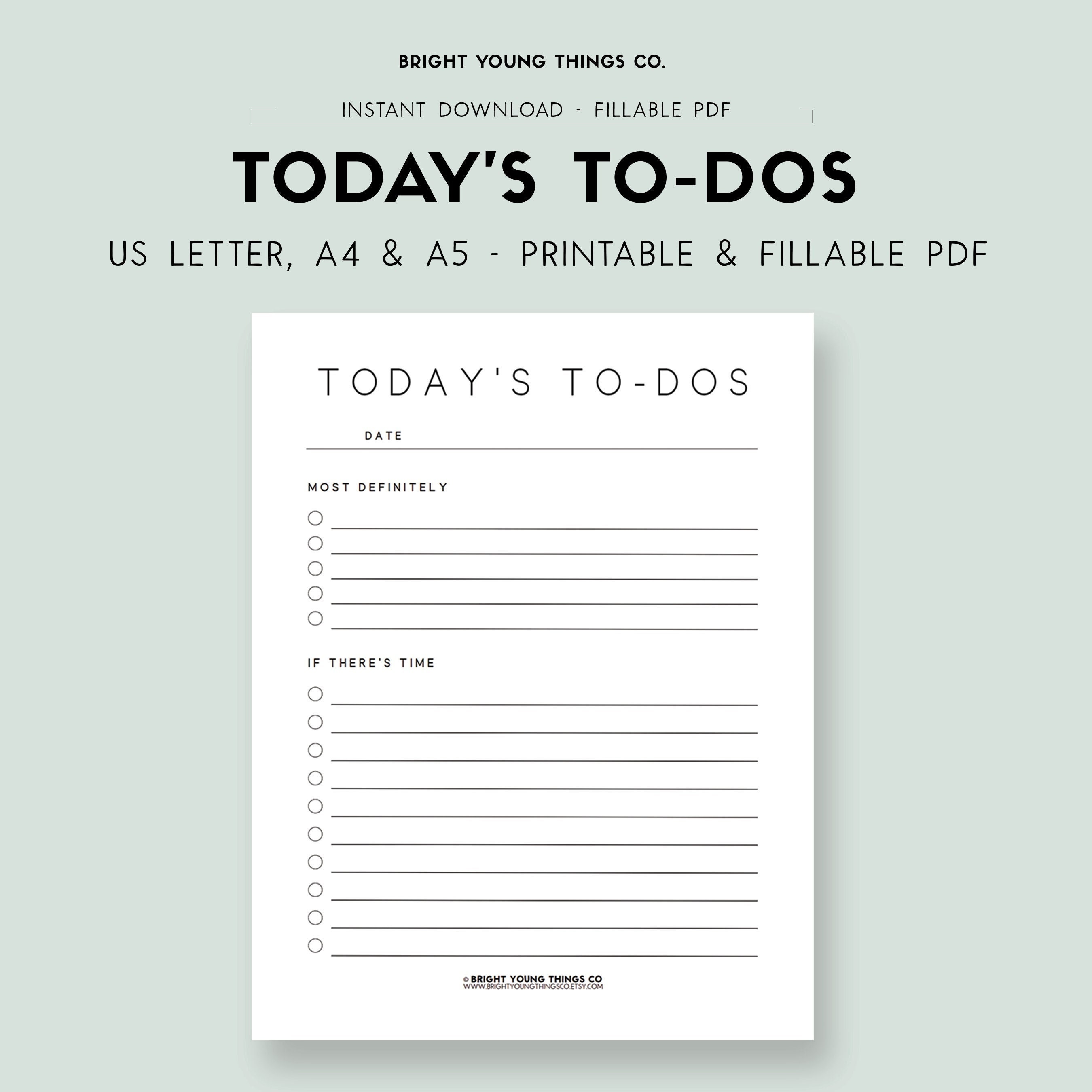 To Do List Printable PDF, to Do List, Digital to Do List, Fillable PDF ...
