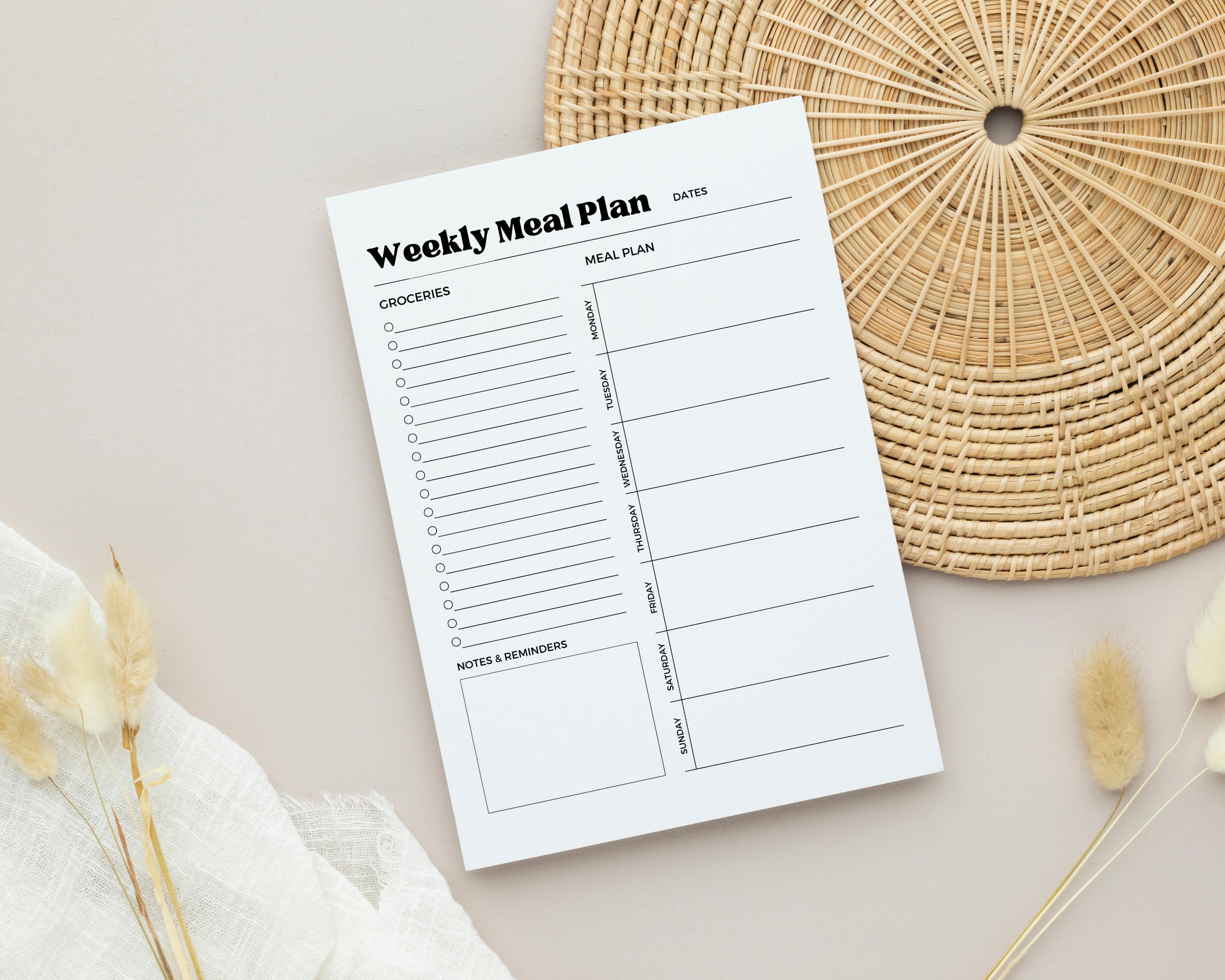 Printable Weekly Meal Plan With Grocery List, Simple Meal Planner, Simple Weekly Plan ...