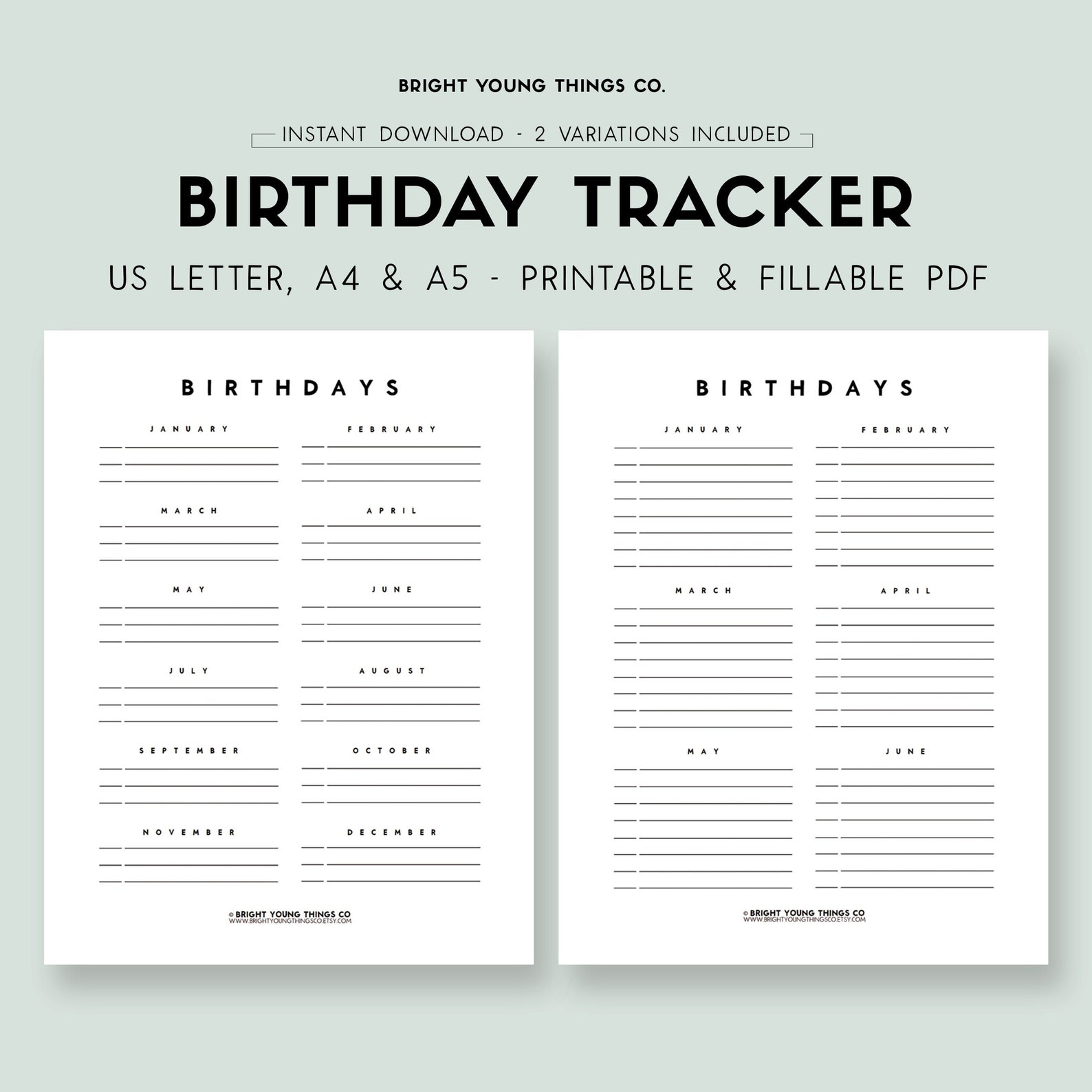 Birthday Tracker PDF Printable, Digital Birthday Tracker, Fillable PDF ...