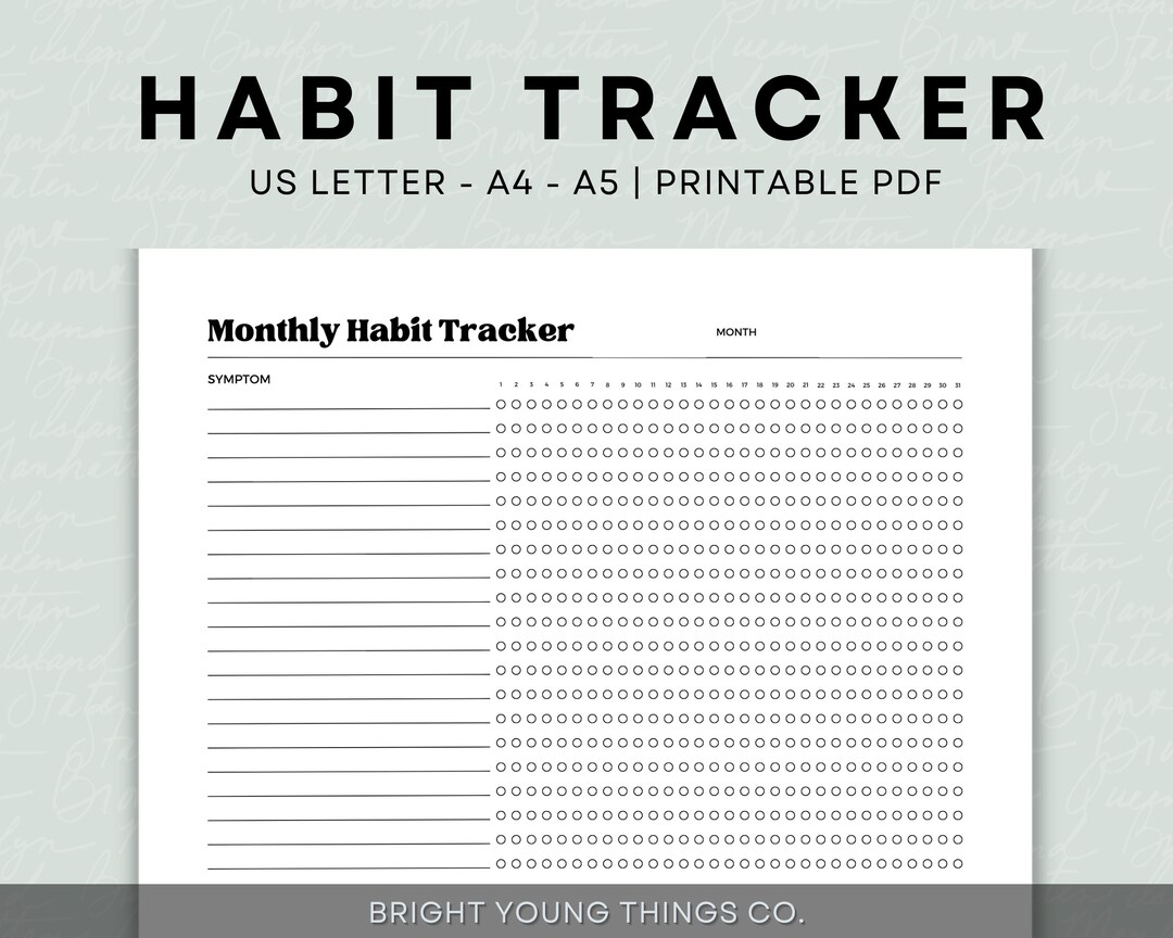 Monthly Habit Tracker, Monthly Habit Tracker Printable, Landscape Habit ...