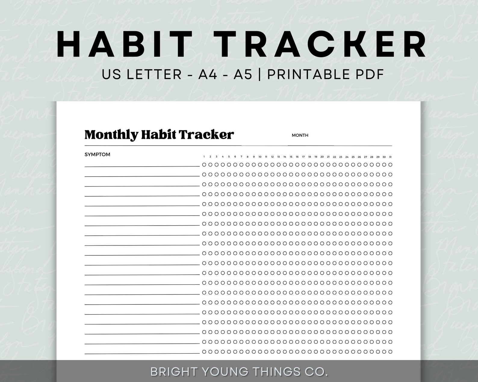Monthly Habit Tracker, Monthly Habit Tracker Printable, Landscape Habit ...