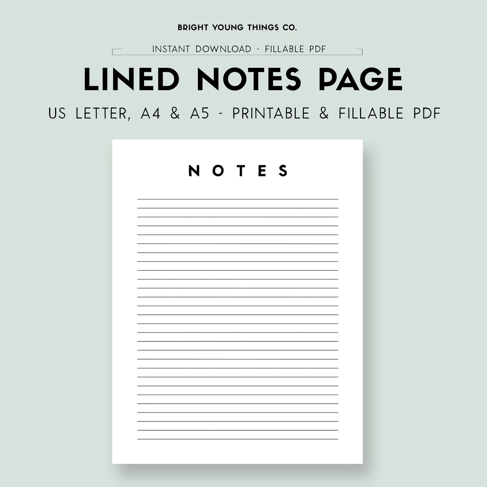 Lined Note Printable Paper Fillable PDF Lined Note Page - Etsy