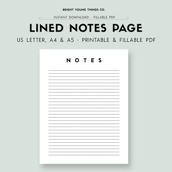 Lined Note Printable Paper Fillable PDF Lined Note Page - Etsy
