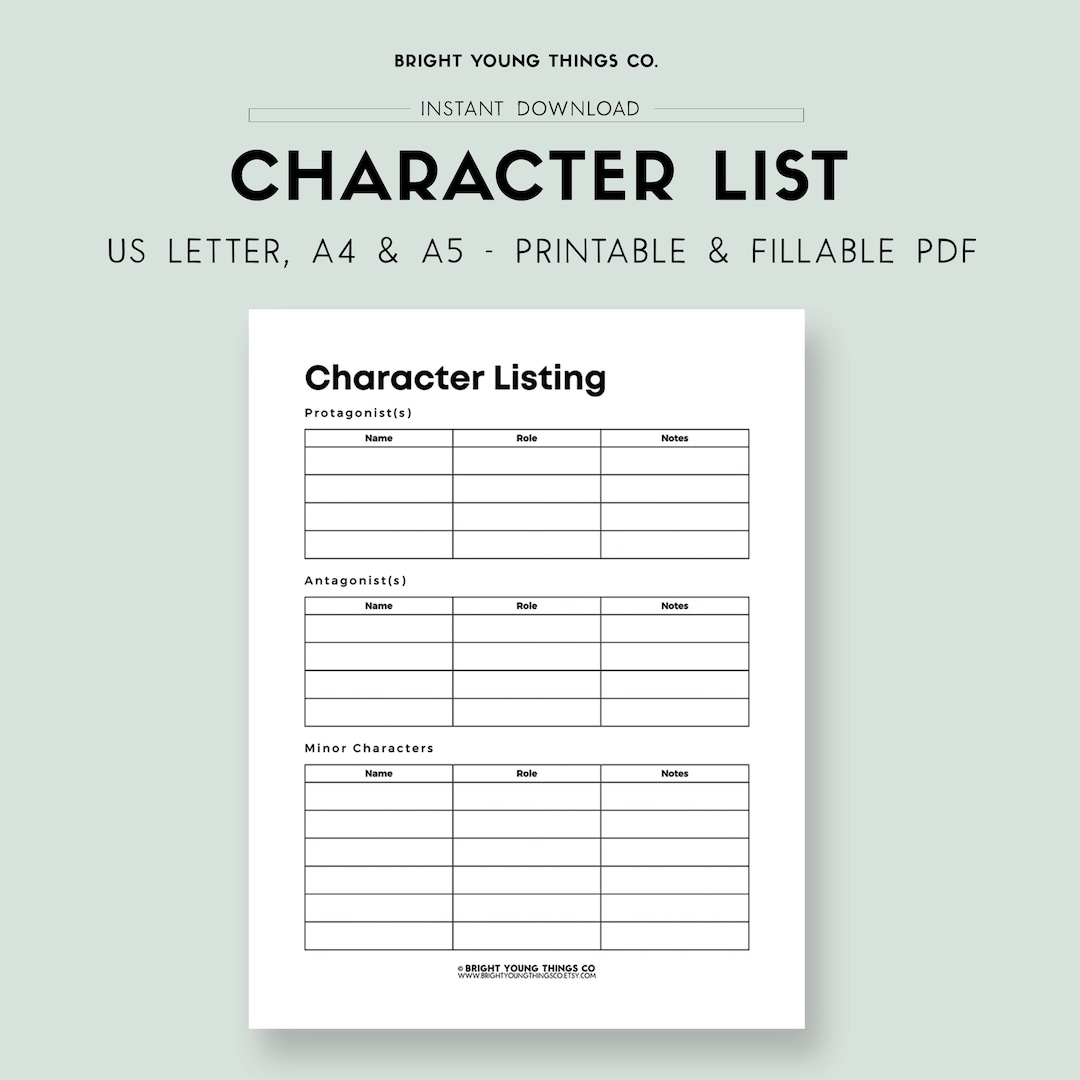 Character Tracker Printable, Novel Writing Worksheets, Novel Writing ...