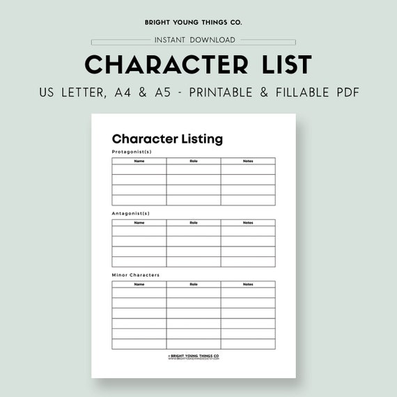 Character Tracker Printable Novel Writing Worksheets Novel - Etsy UK