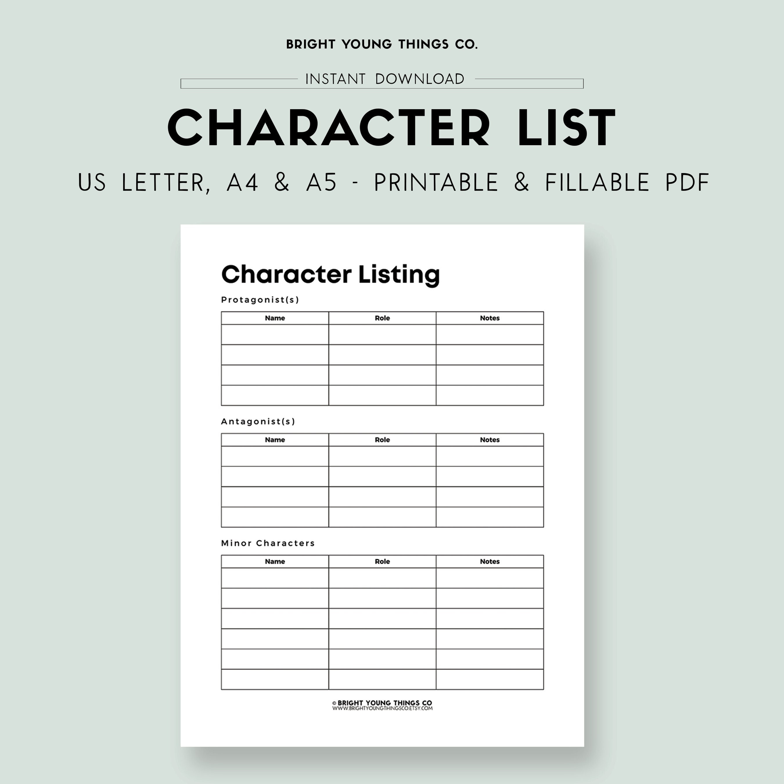 Character Tracker Printable, Novel Writing Worksheets, Novel Writing ...