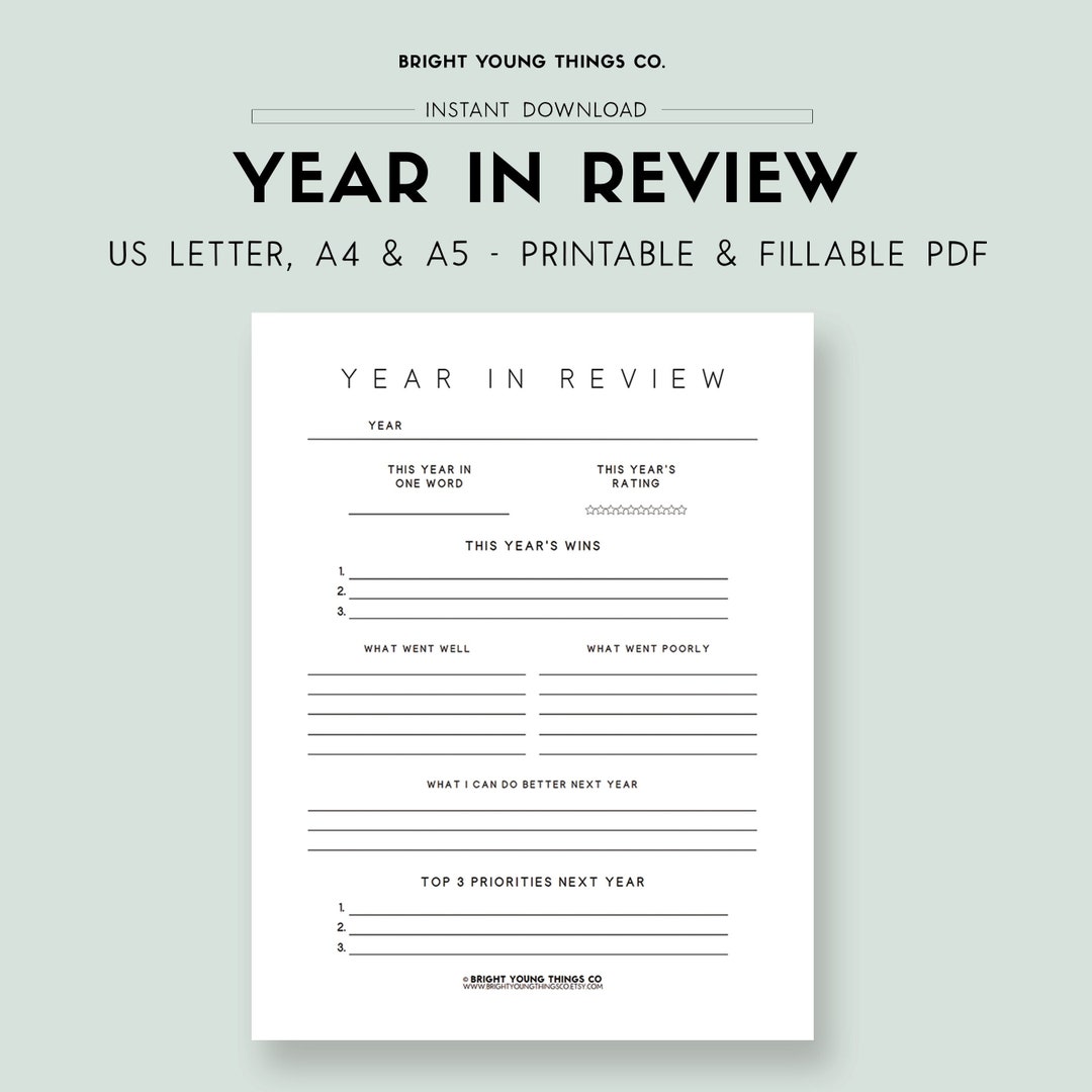 Year in Review, Yearly Review, Self Reflection Journal, Self Reflection ...