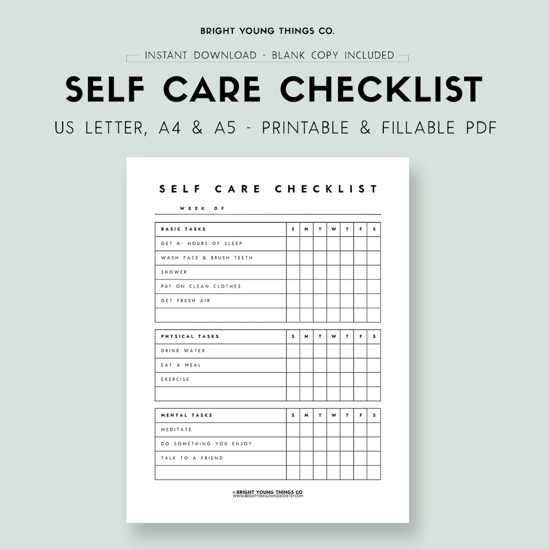 Self Care Checklist Printable, Printable Self Care Planner, Printable ...