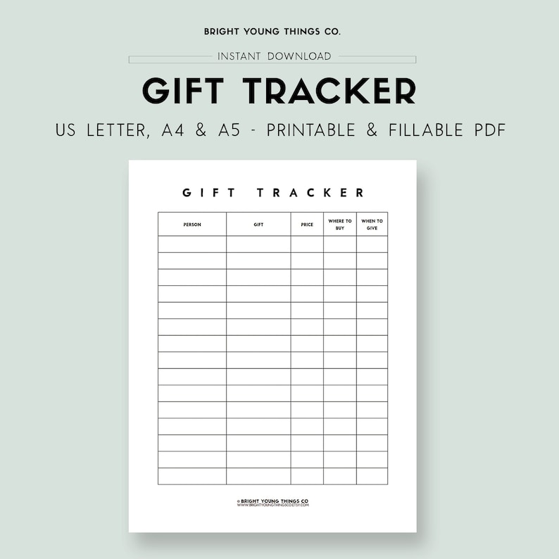 Gift Tracker Printable, Gift Tracker PDF, Printable Gift Tracker PDF ...