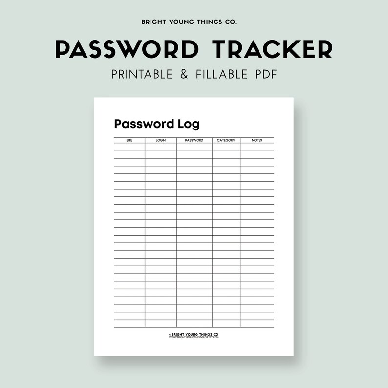 Printable Password Tracker, Printable Password Log, Password Keeper ...