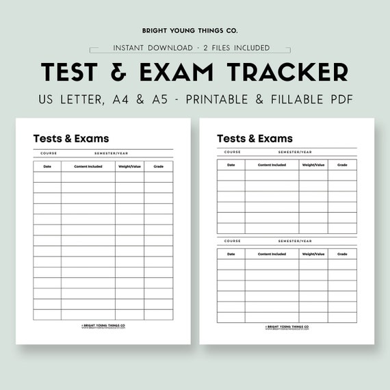 Tests and Exams Tracker Printable Test Tracker Printable - Etsy