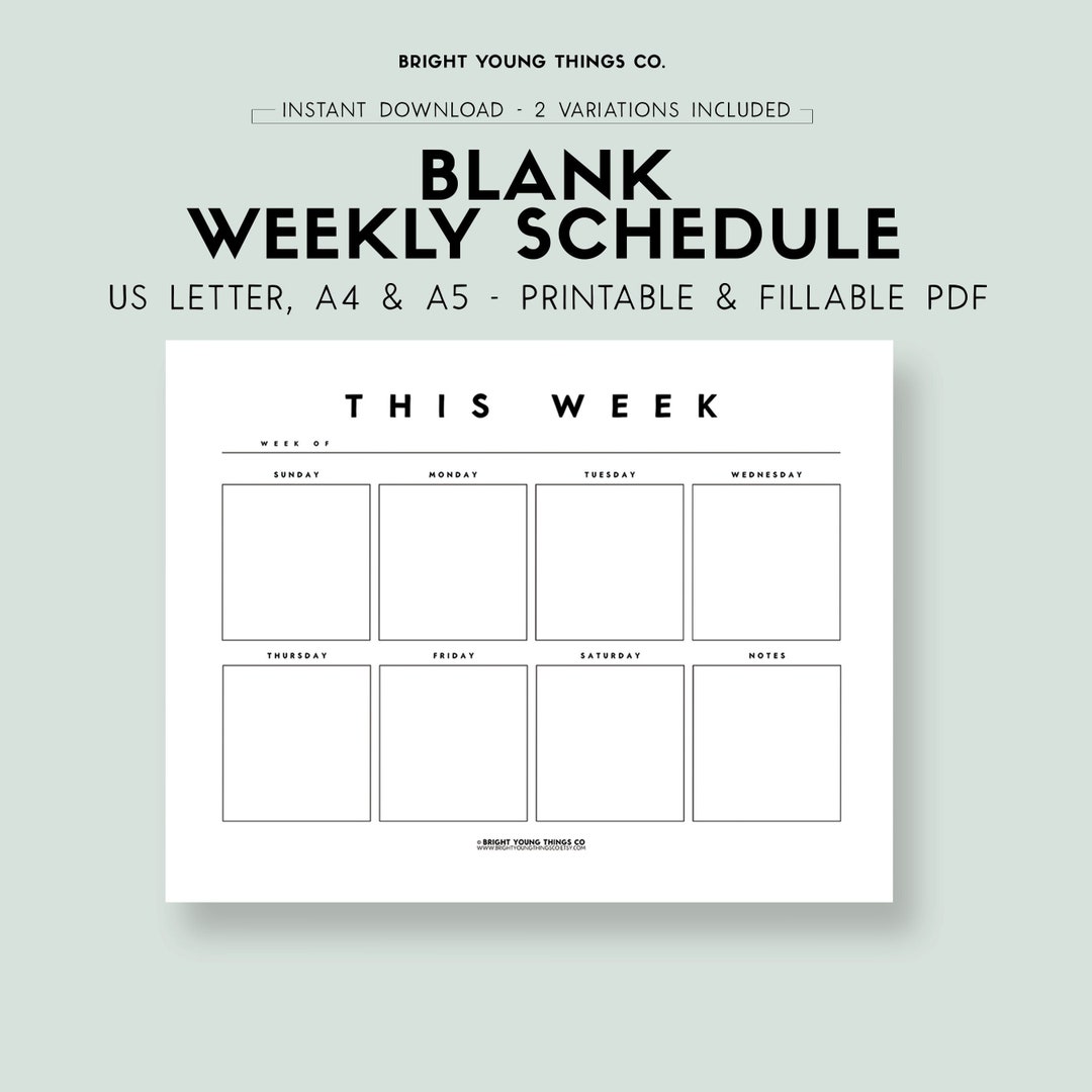Blank Weekly Schedule, Blank Weekly Calendar, Minimalist Calendar ...