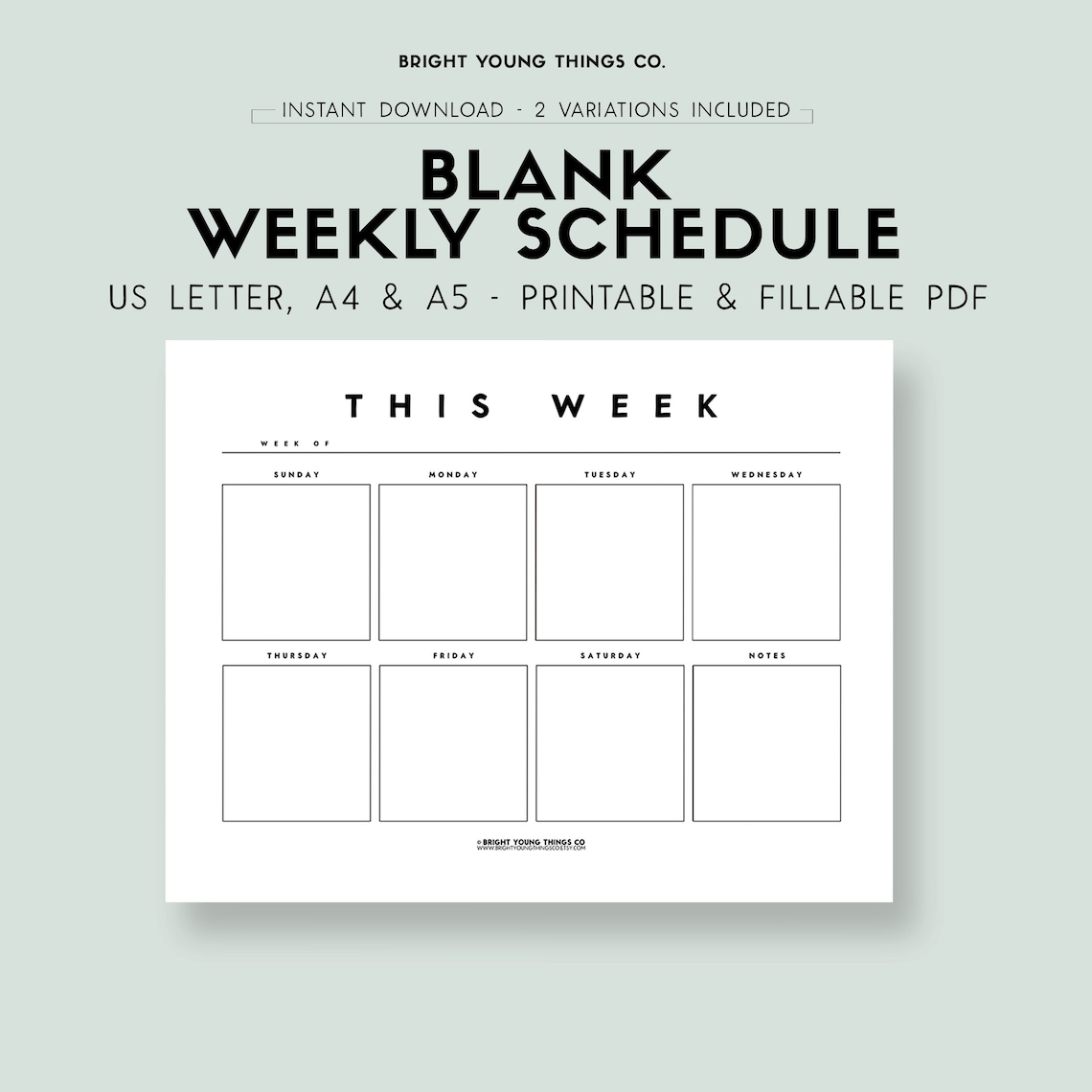 Blank Weekly Schedule, Blank Weekly Calendar, Minimalist Calendar ...