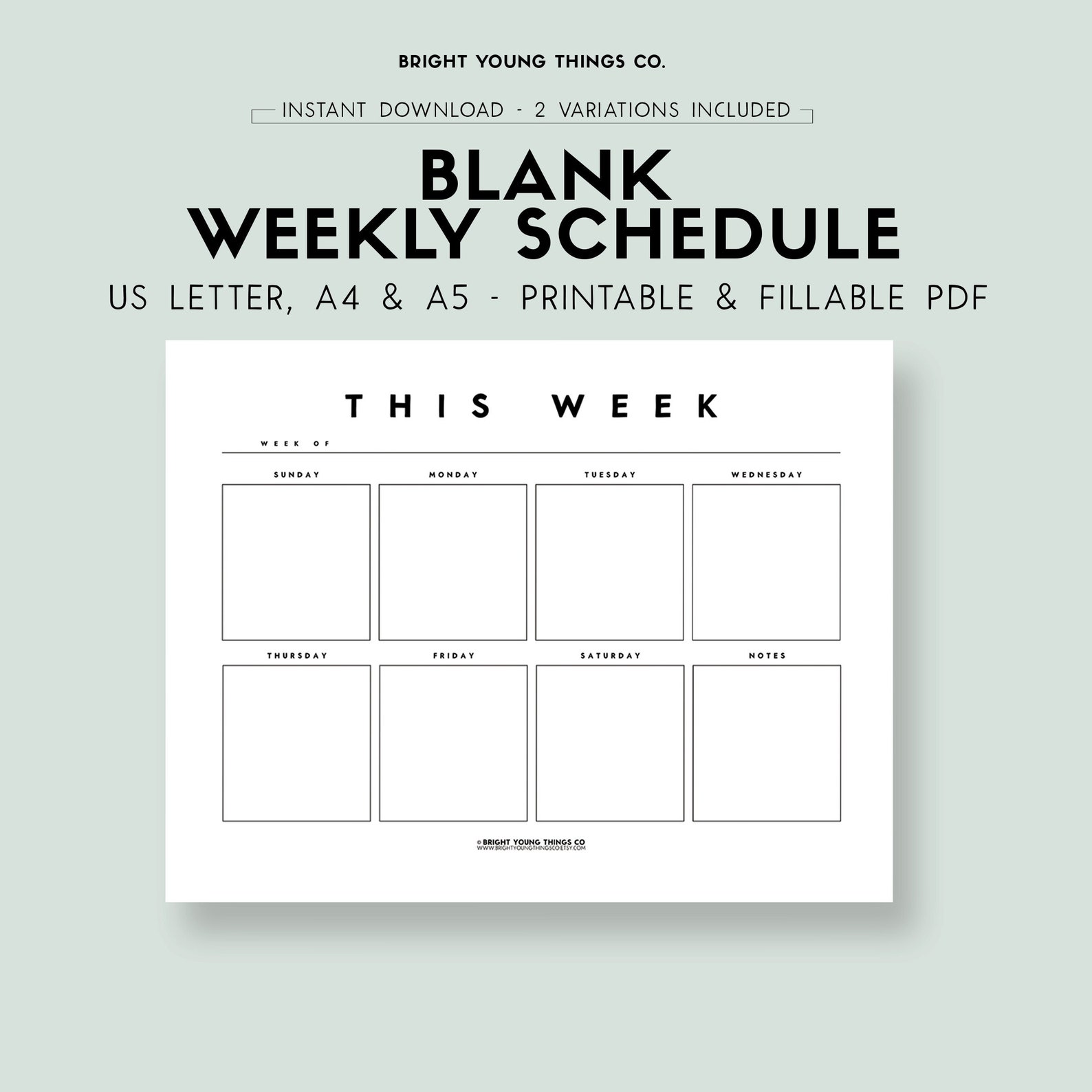Blank Weekly Schedule, Blank Weekly Calendar, Minimalist Calendar ...