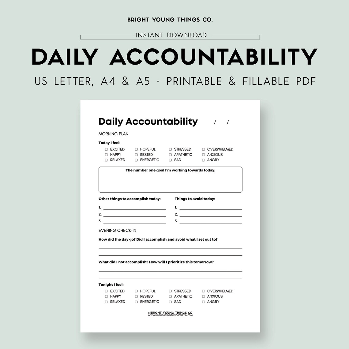 Daily Check in Journal Page Printable, Printable Journal Page, Daily ...